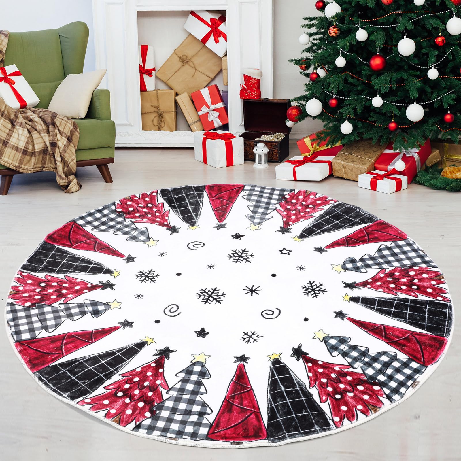 Amazon.com: Blosssound Christmas Round Area Rug 4ft Christmas Tree ...