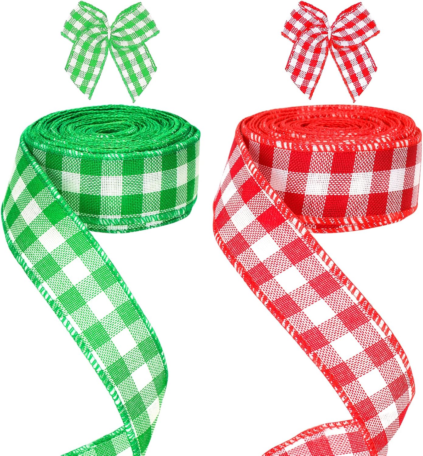 G2PLUS 20 m Red and Green Christmas Ribbon 4 cm Wide Checked - Jute ...