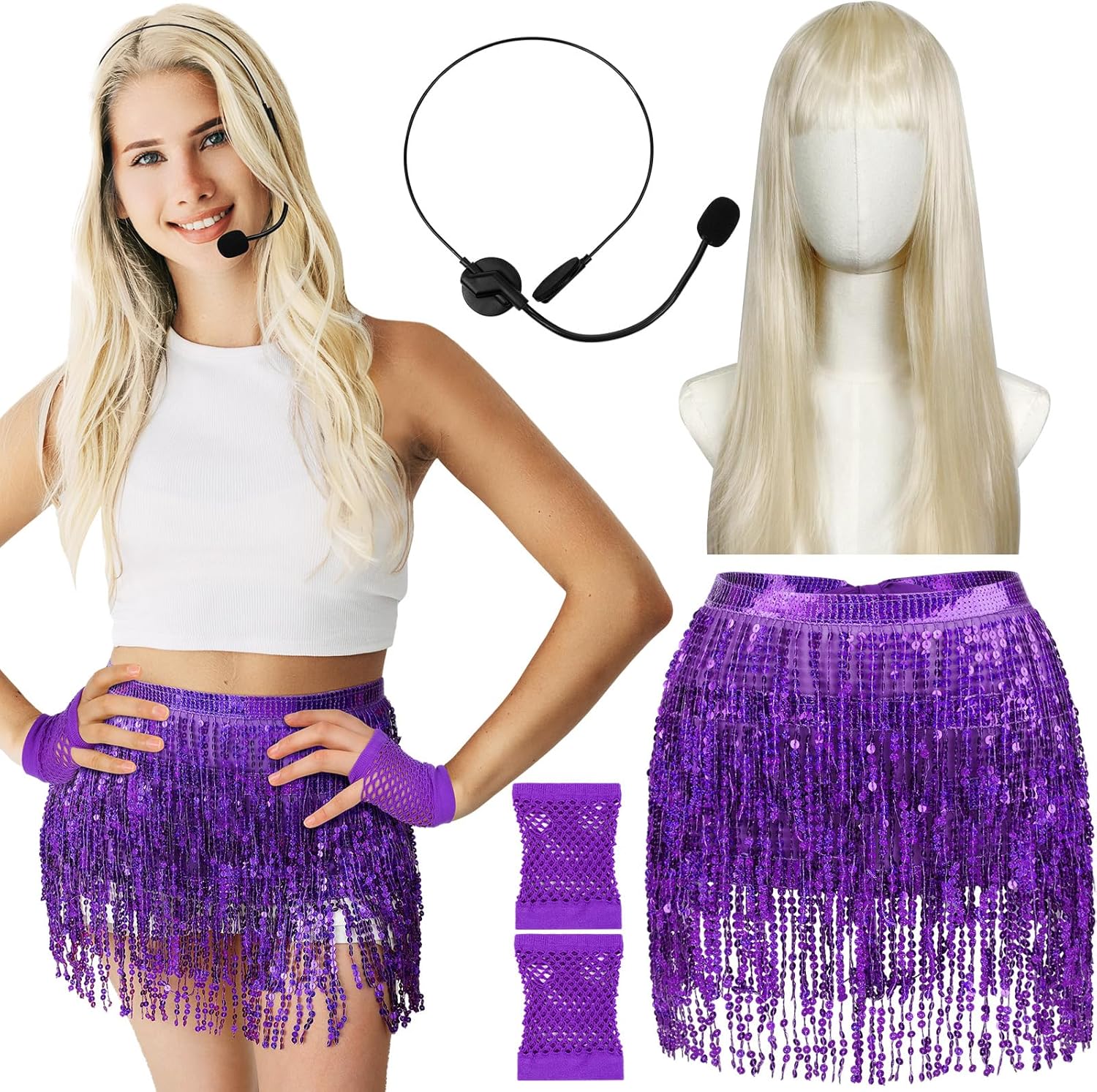 Amazon.com: Funnysoft 4 Pcs Halloween Pop Singer Costume Accessory ...