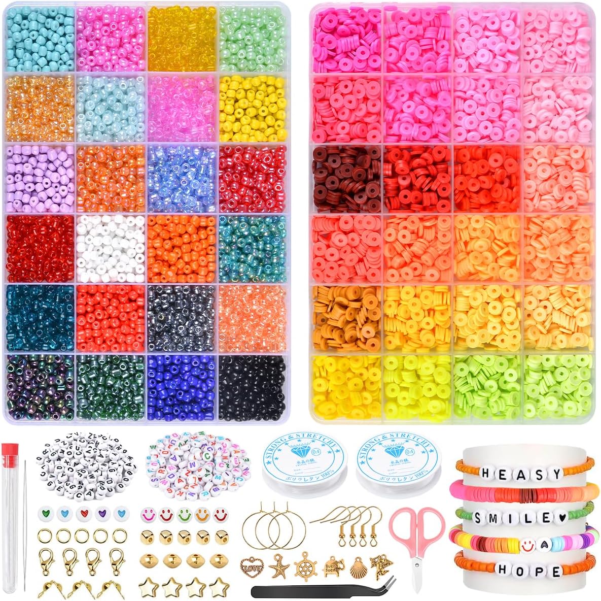 ANSHINE 4100Pcs 4mm Seed Beads 24 Colors Bracelet Making Kit with 3600 ...