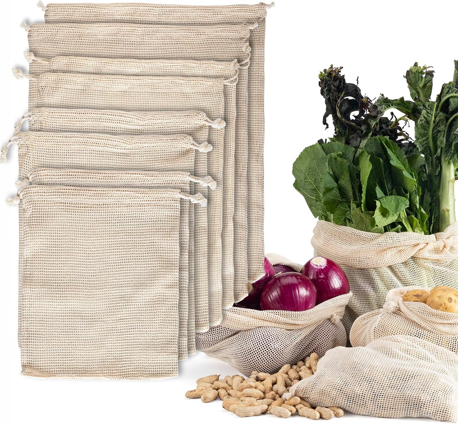 Amazon.com: Reusable Produce Bags Cotton Mesh Produce Bags Organic ...