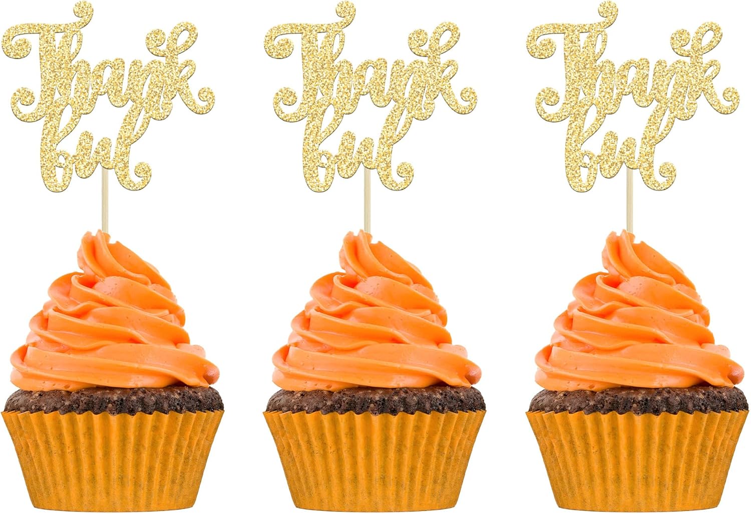 Amazon.com: Gyufise 24Pcs Thankful Cupcake Toppers Glitter Thank You ...