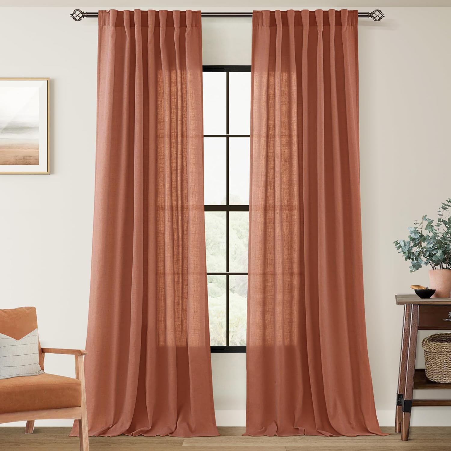 Amazon.com: 84 inch Linen Terracotta Curtains 2 Panels for Living Room ...