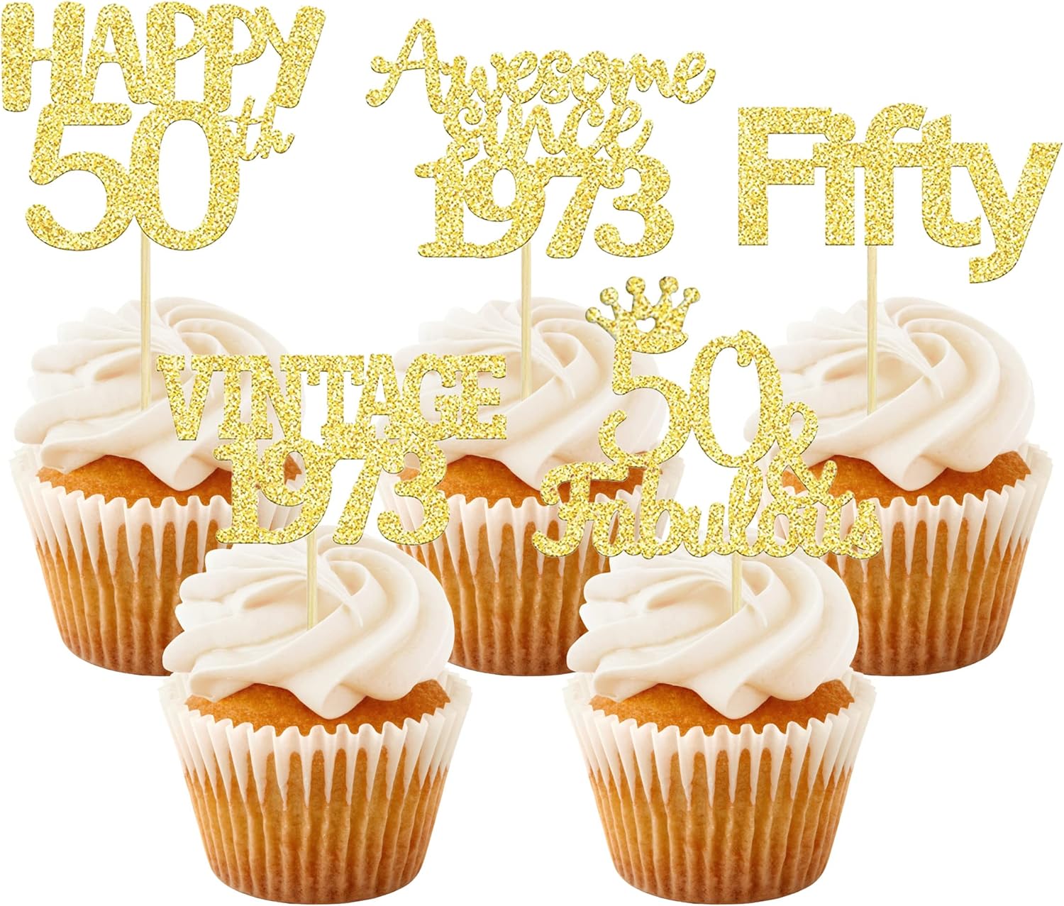 30pcs 50th Birthday Cake Toppers Gold Glitte Happy 50th Birthday Cake ...