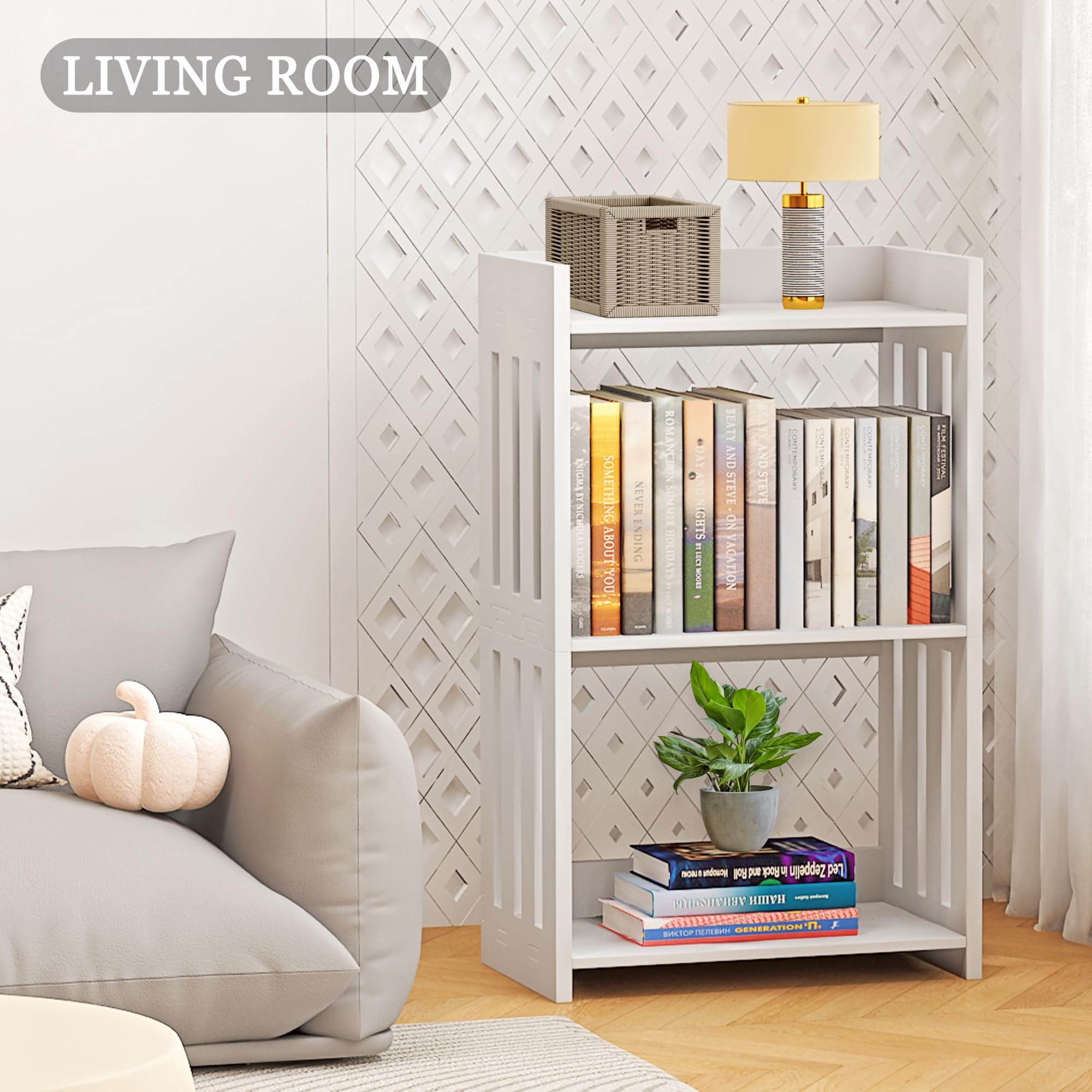 Snapklik.com : Bookshelf, Bookcase For Small Spaces, 3 Tier White Book ...