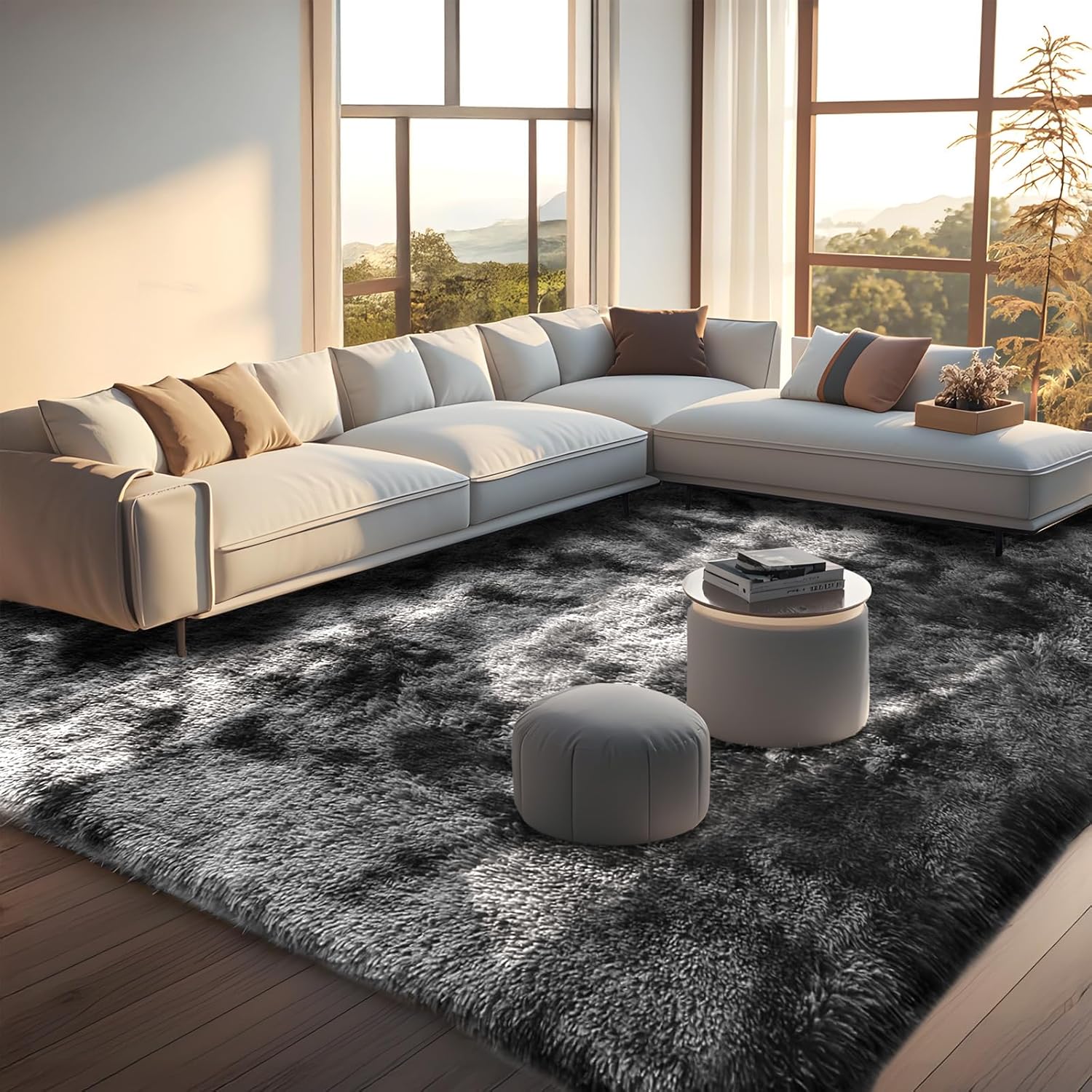 Rugs Living Room - 120x180cm Dark Grey Large Rug for Living Room ...