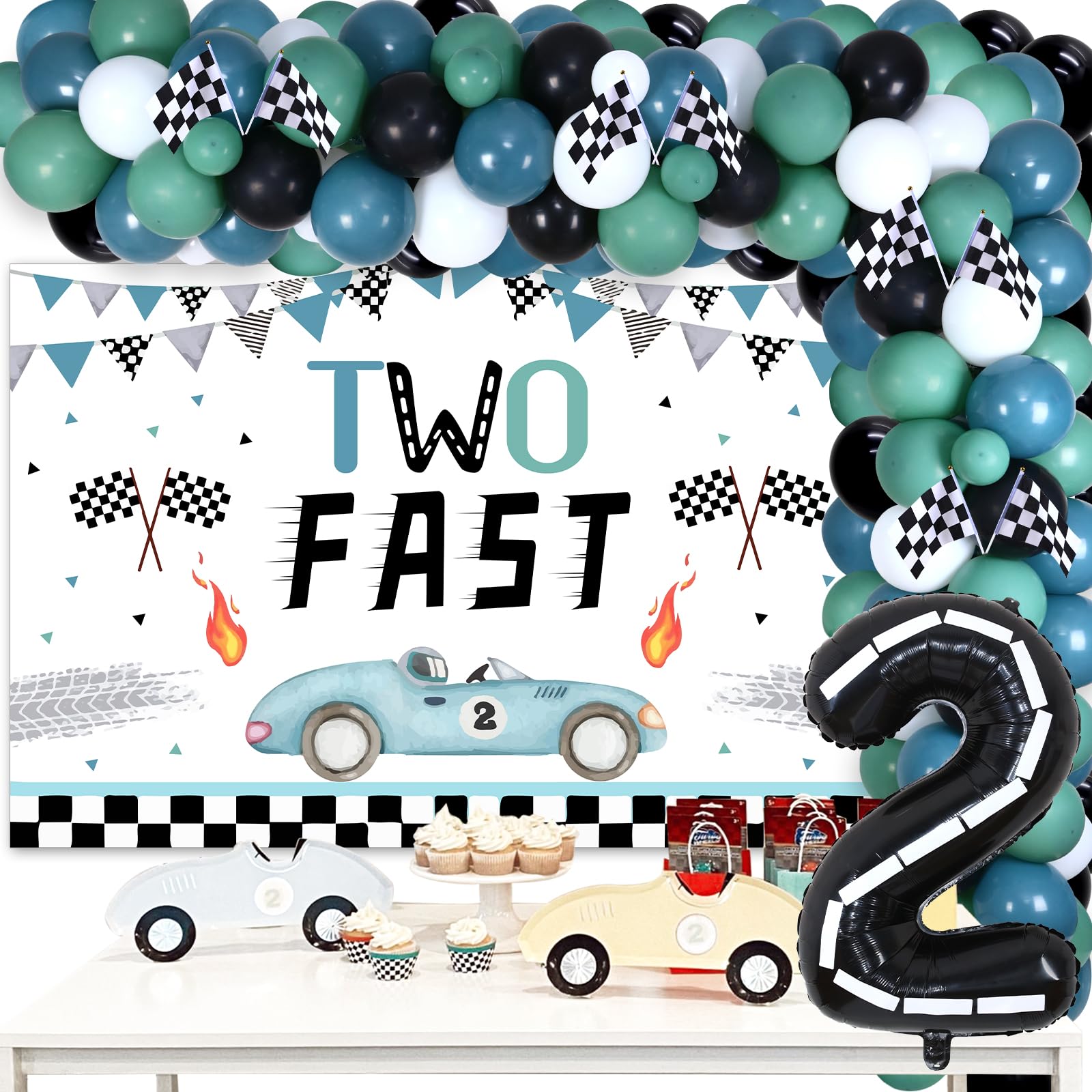 Amazon.com: Two Fast Birthday Decorations Boy Vintage - Balloon Garland ...