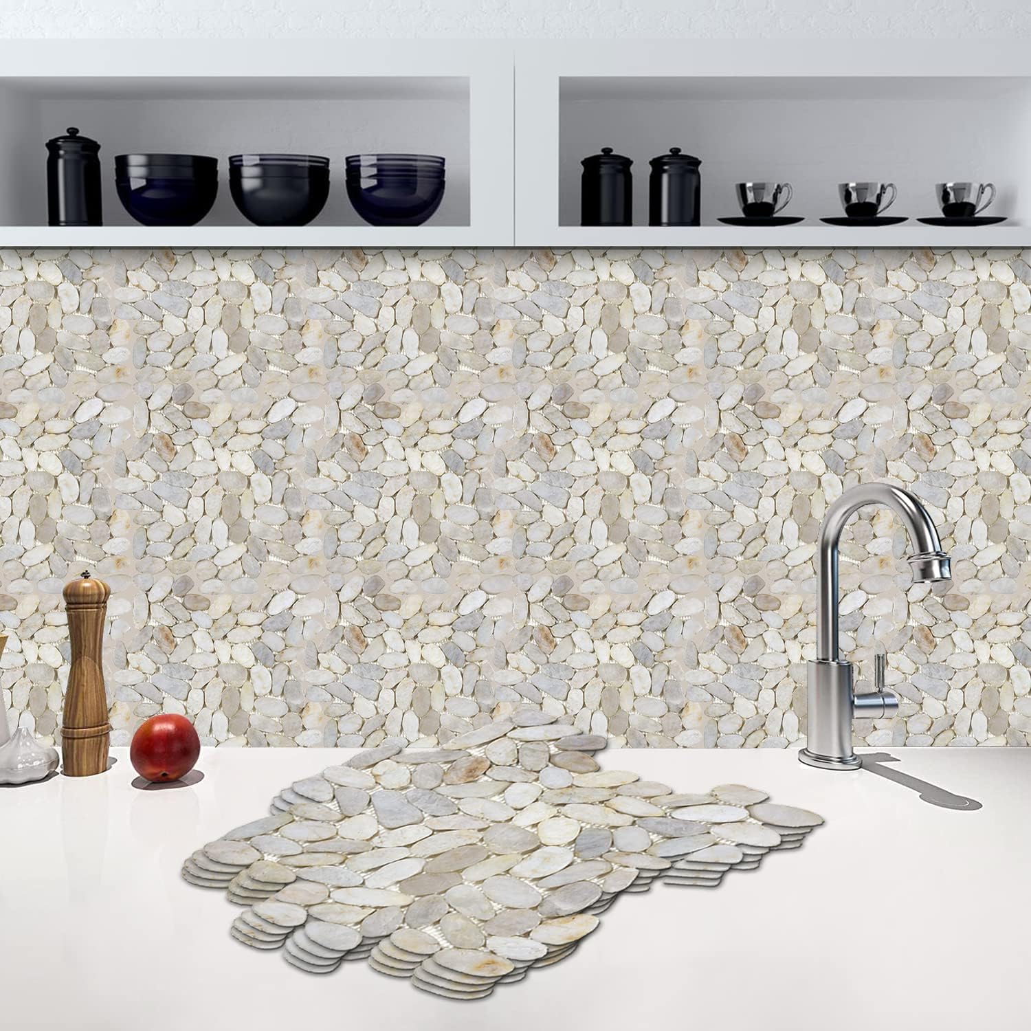 BuildMyplace Zen Fiji Cream Flat Pebble Polished Mosaic for Bedding ...