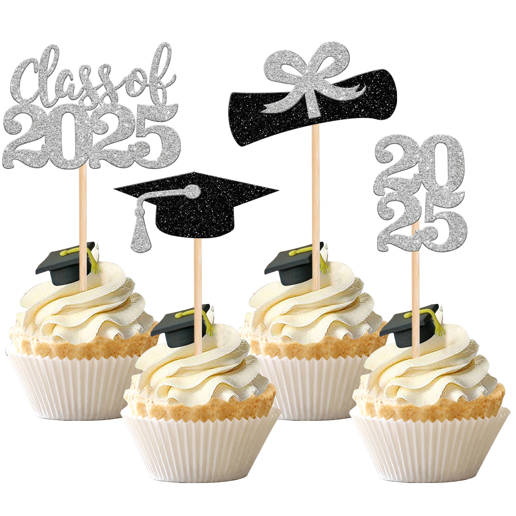 Snapklik.com : 36 PCS 2025 Graduation Theme Cupcake Toppers - Glitter ...