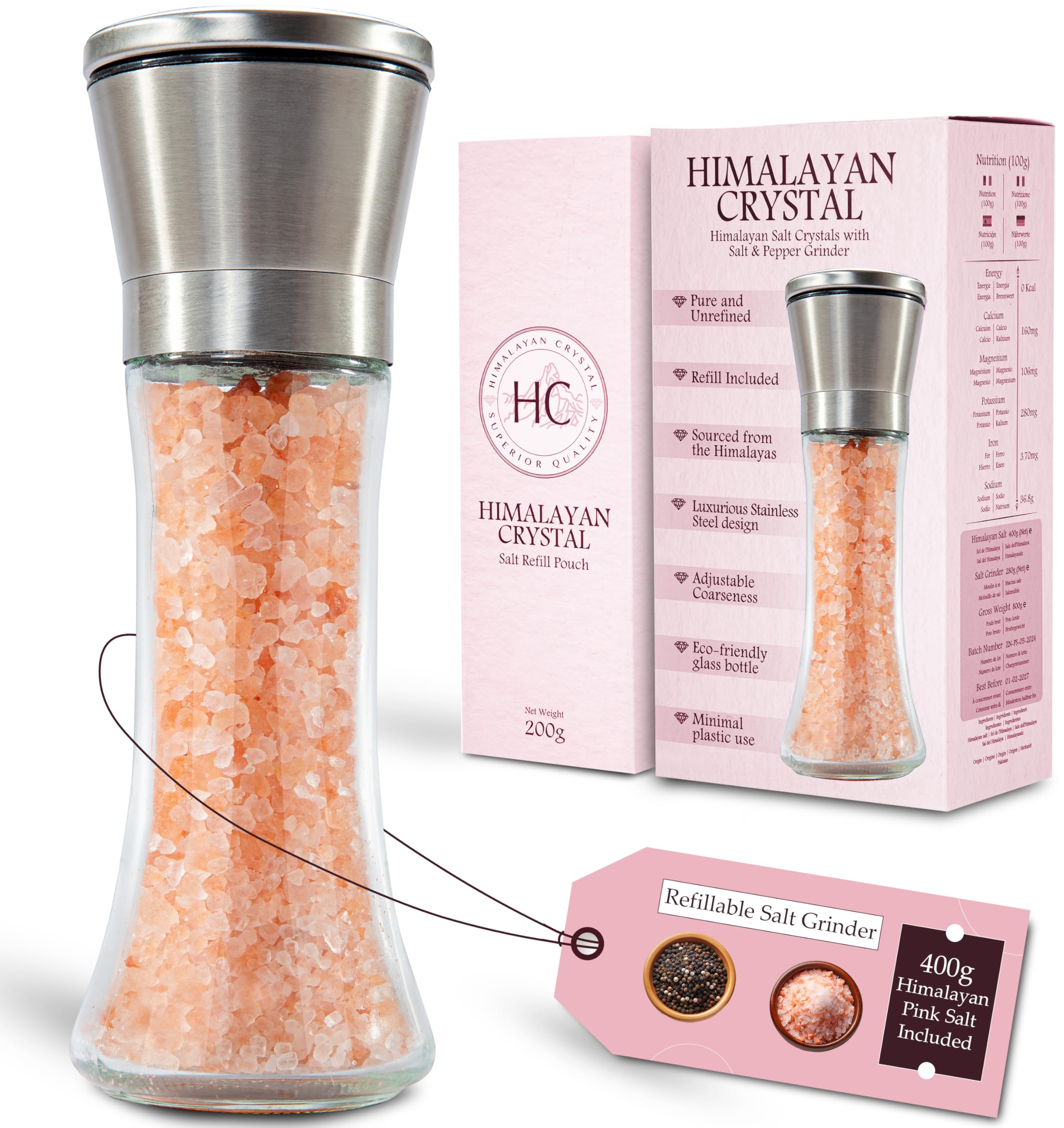 Hc 200g Himalayan Pink Salt And Pink Himalayan Salt Grinder ...