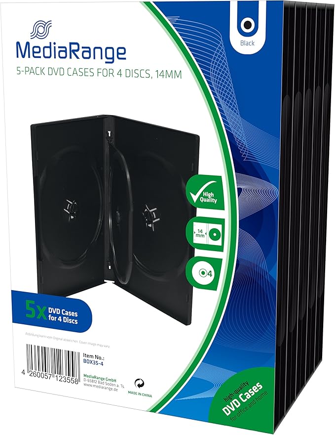 5 custodie per cd e dvd Mediarange quadruple a 4 posti, 14mm come film ...