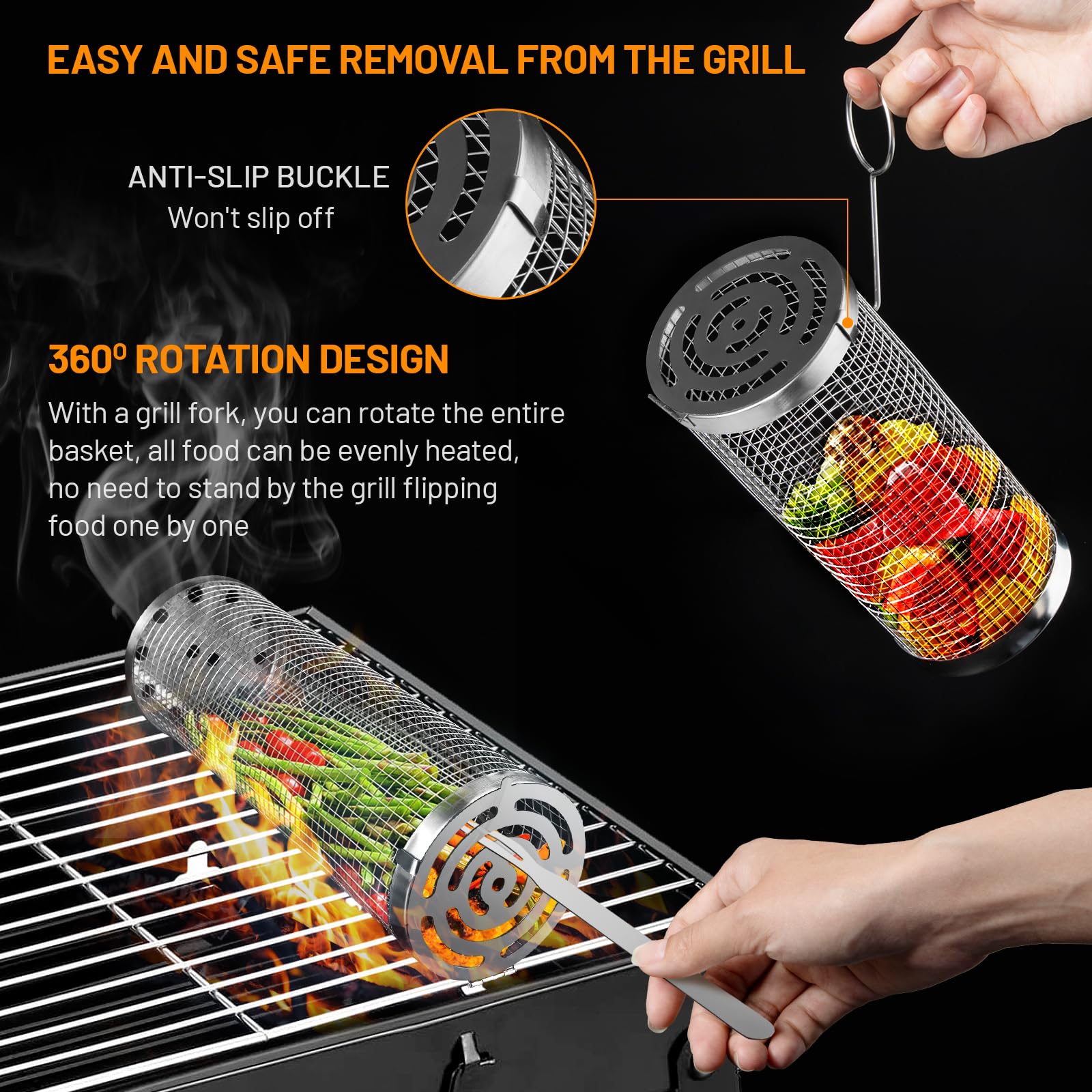 BBQ Net Tube, Rolling BBQ Grilling Basket, Round Stainless Steel ...