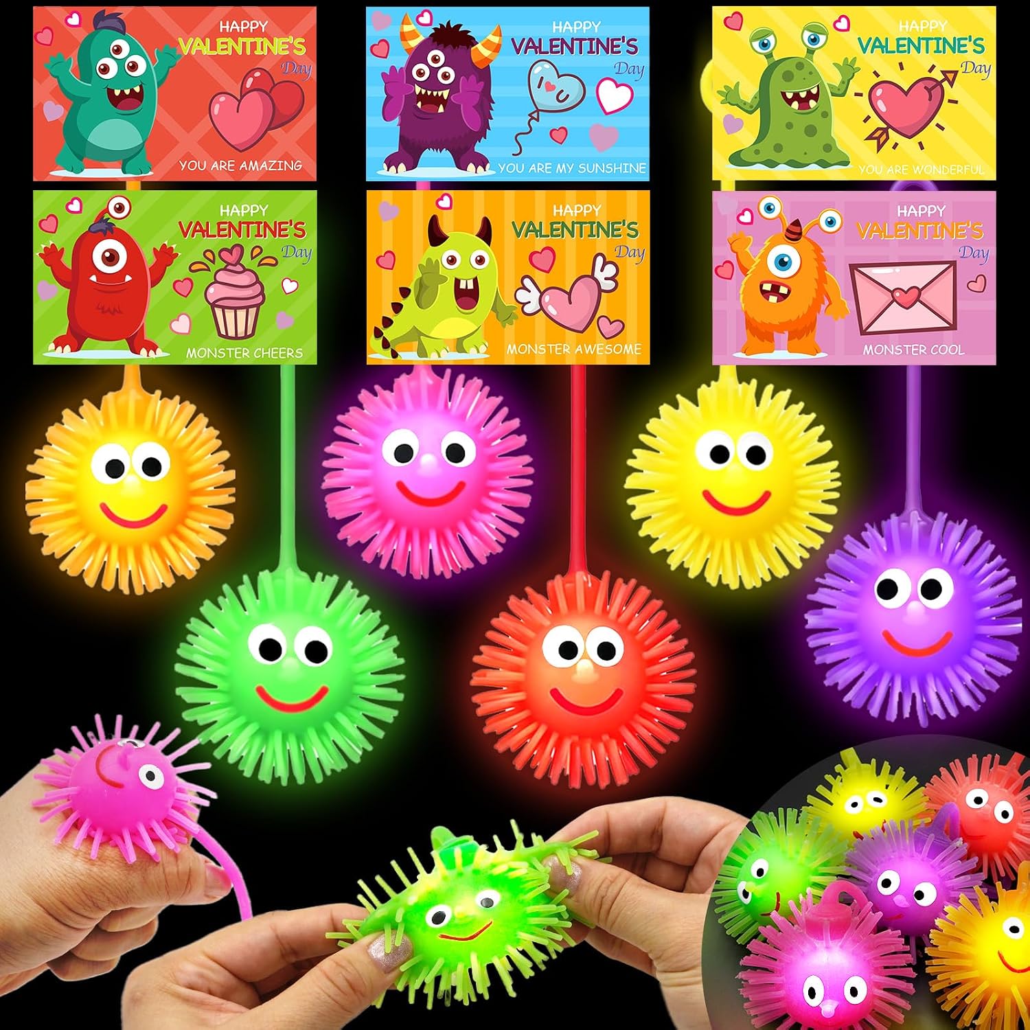 Amazon.com: ZICZLI 24 Pack Valentines Day Gifts for Kids, LED Puffer ...