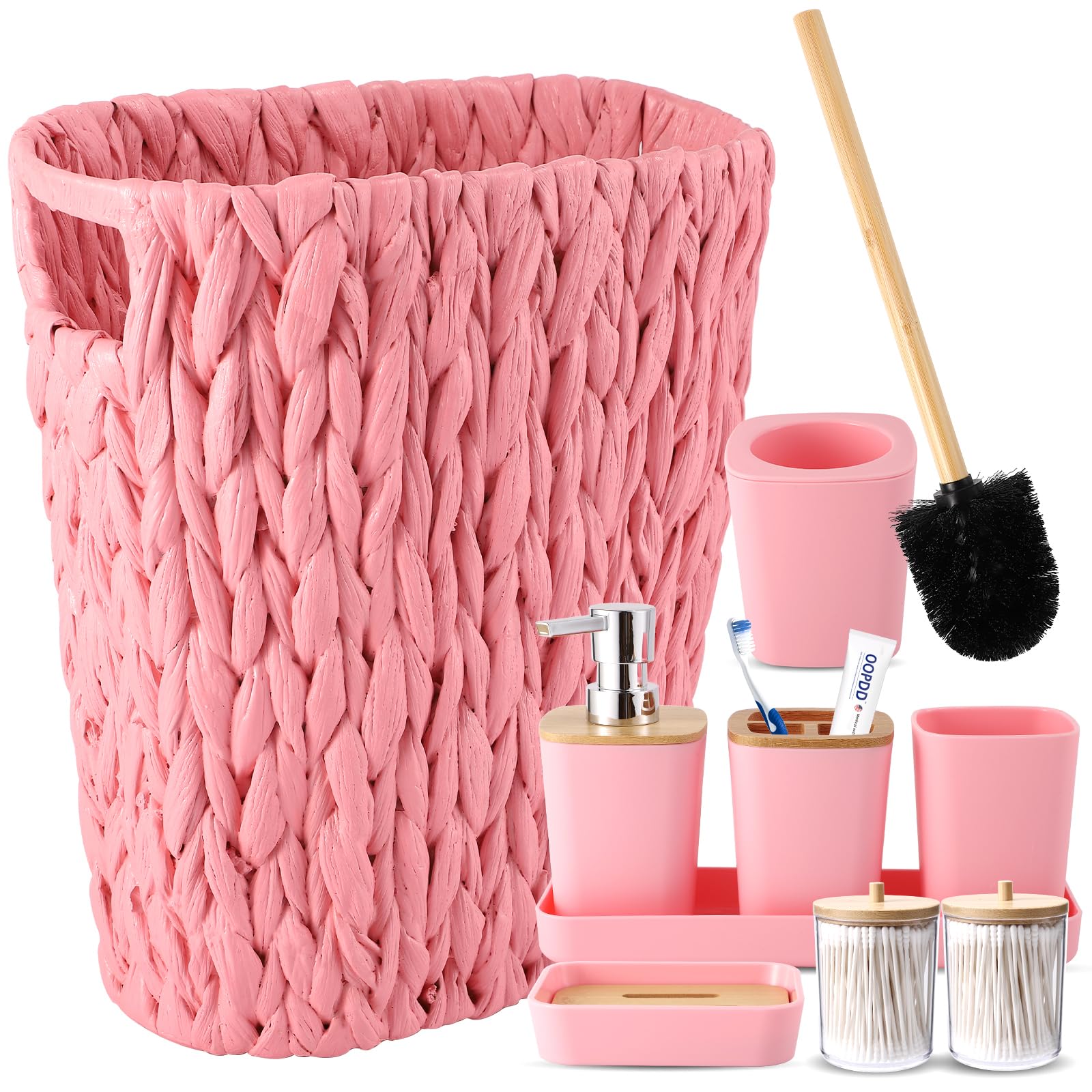 Amazon.com: Pink Bathroom Accessories Sets with Wicker Trash Can ...