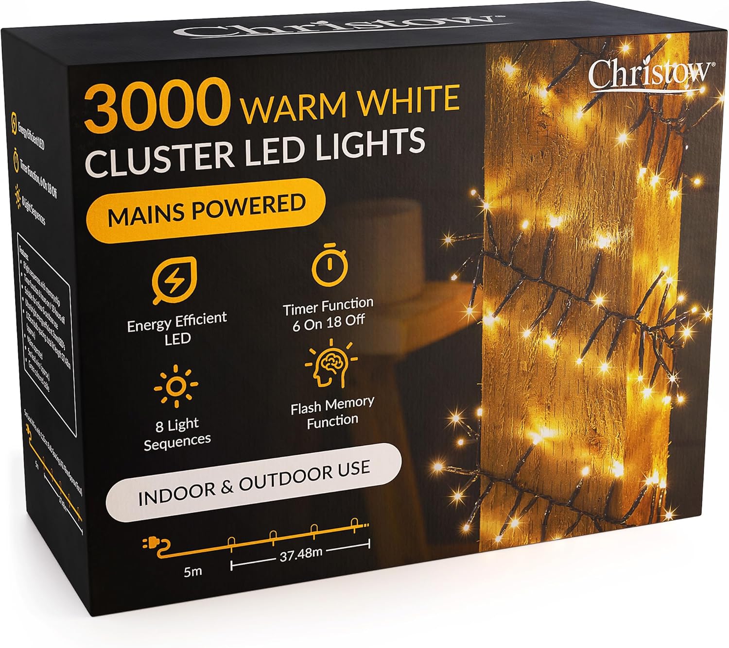 CHRISTOW 3000 LED Cluster Christmas Tree Lights, Warm White Fairy ...