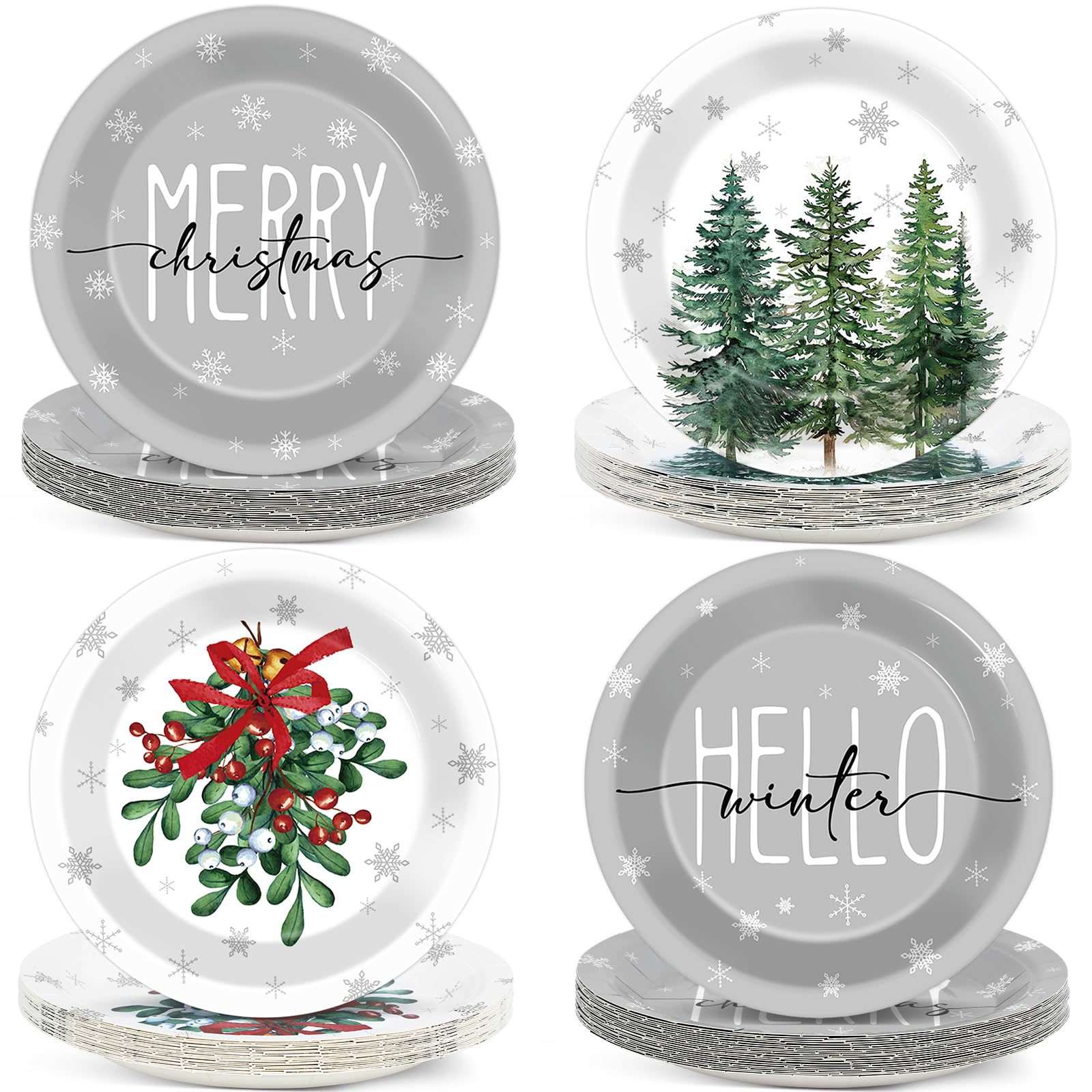 Amazon.com: 48Pcs Gray Christmas Party Paper Plates Christmas Pine ...