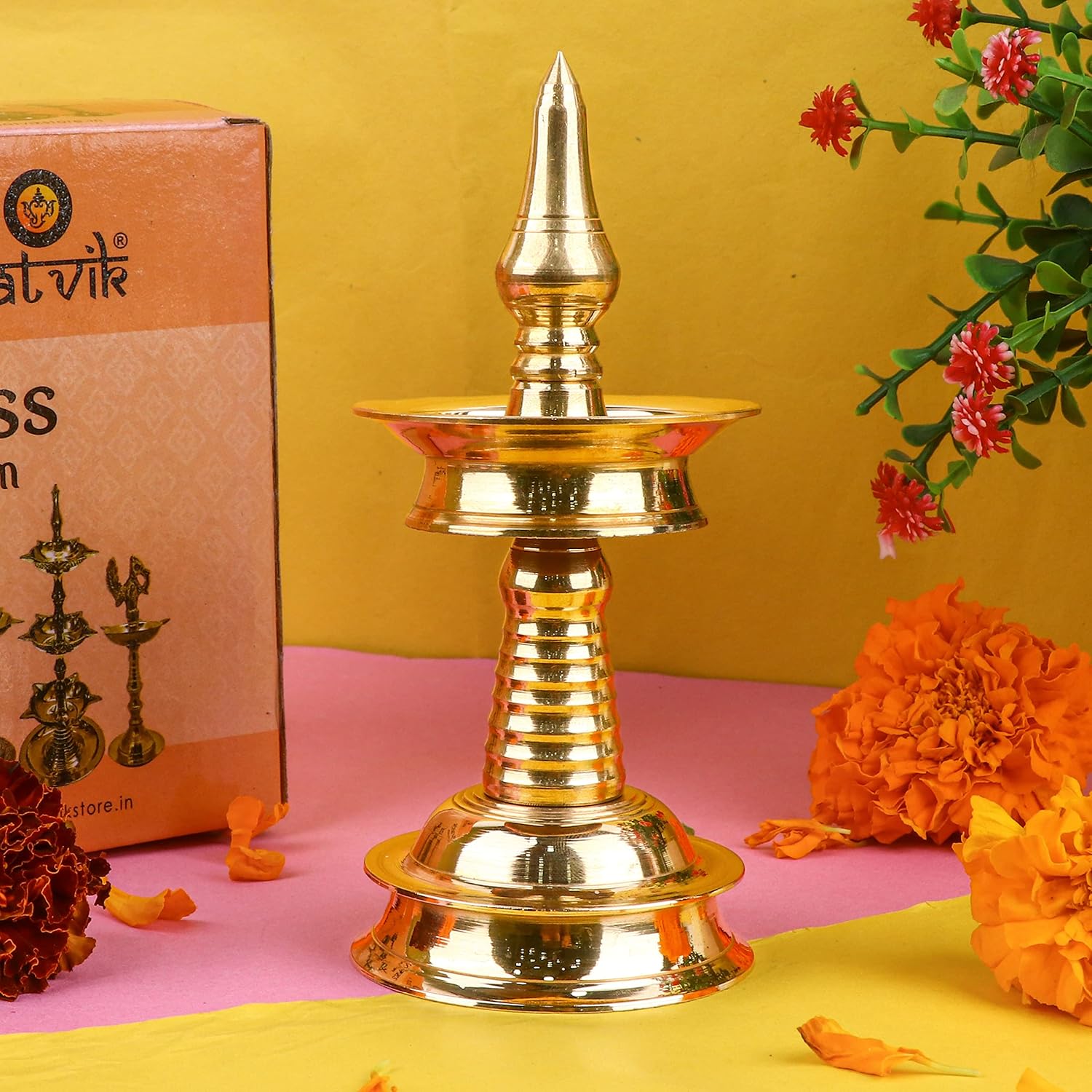 Amazon.com: SATVIK 10.5 Inch 1 Step Standing Brass Metal Kerala Samai ...
