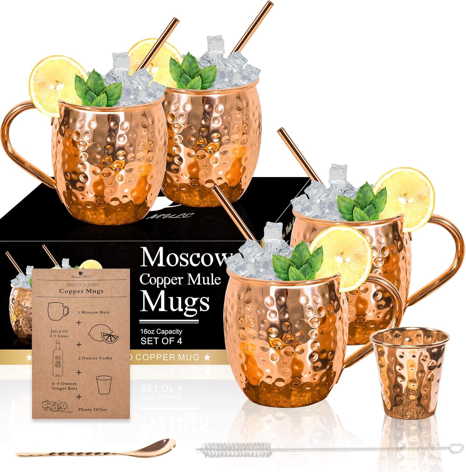 Moscow Mule Copper Mugs - Set of 4-100% Handcrafted Solid Copper Mugs ...