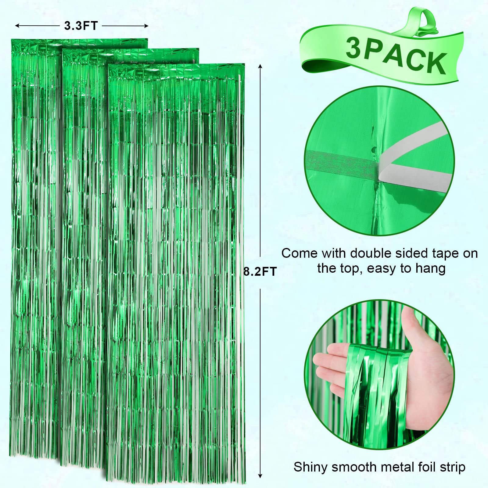 Snapklik.com : Voircoloria 3 Pack 3.3x8.2 Feet Green Foil Fringe ...
