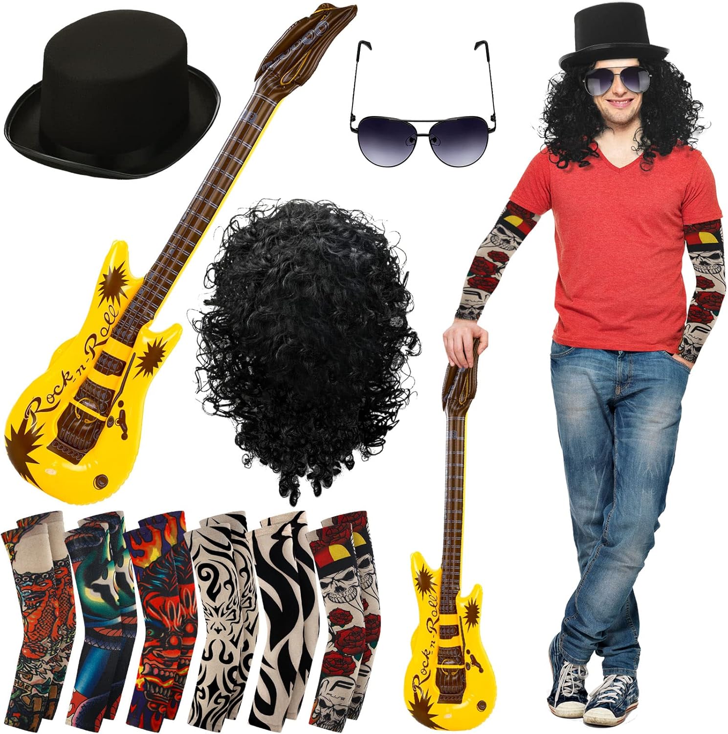 Amazon.com: Yingzhao 10 Pcs Slash Costume 80s Rocker Costume Set for ...