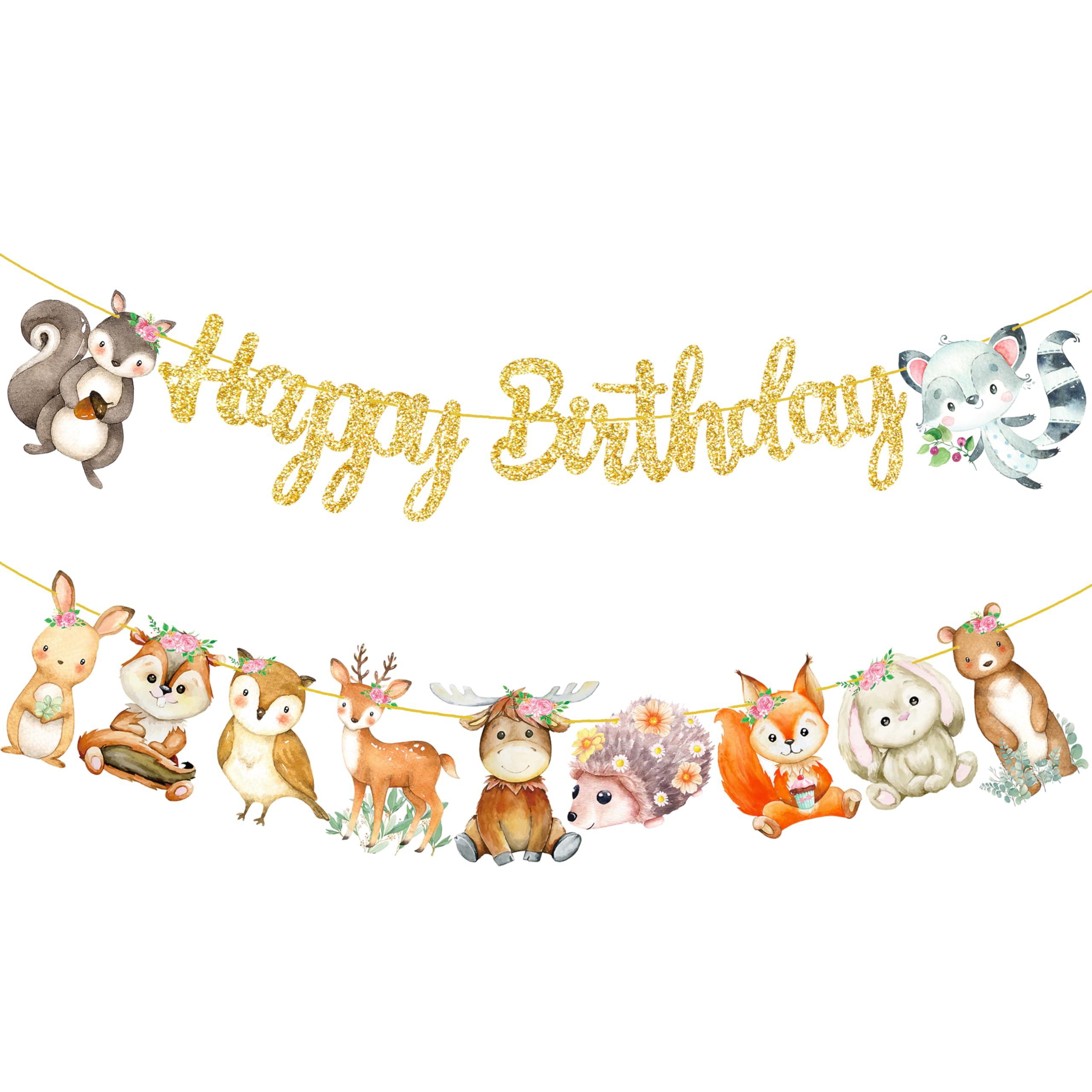Amazon.com: Woodland Animal Birthday Banner 2Pcs Woodland Creatures ...