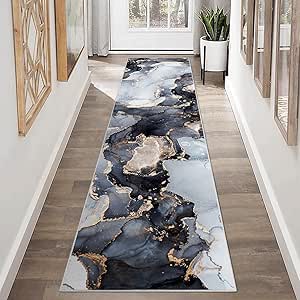 Amazon.com: Modern Abstract Marble Runner Rug - 2x8 Luxury Hallway Rug ...