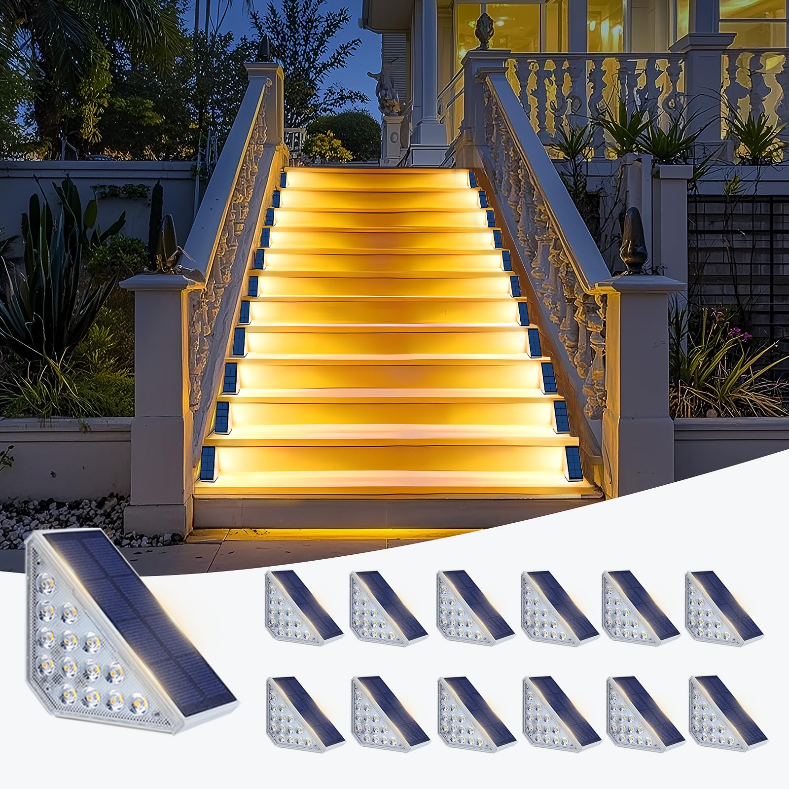 Mozzoom Solar Stair Lights 12 Pack, Stair Solar Lights Outdoor ...