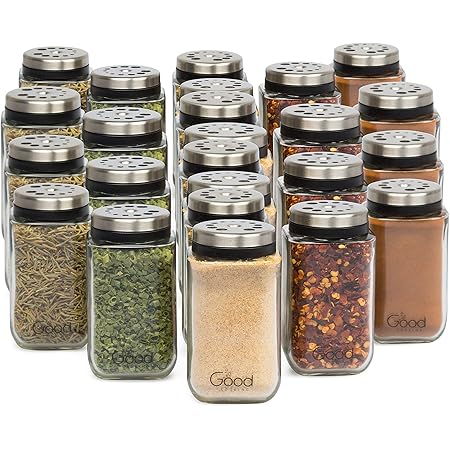Amazon.com: Good Cooking Adjustable Glass Spice Jars- Set of 24 Premium ...