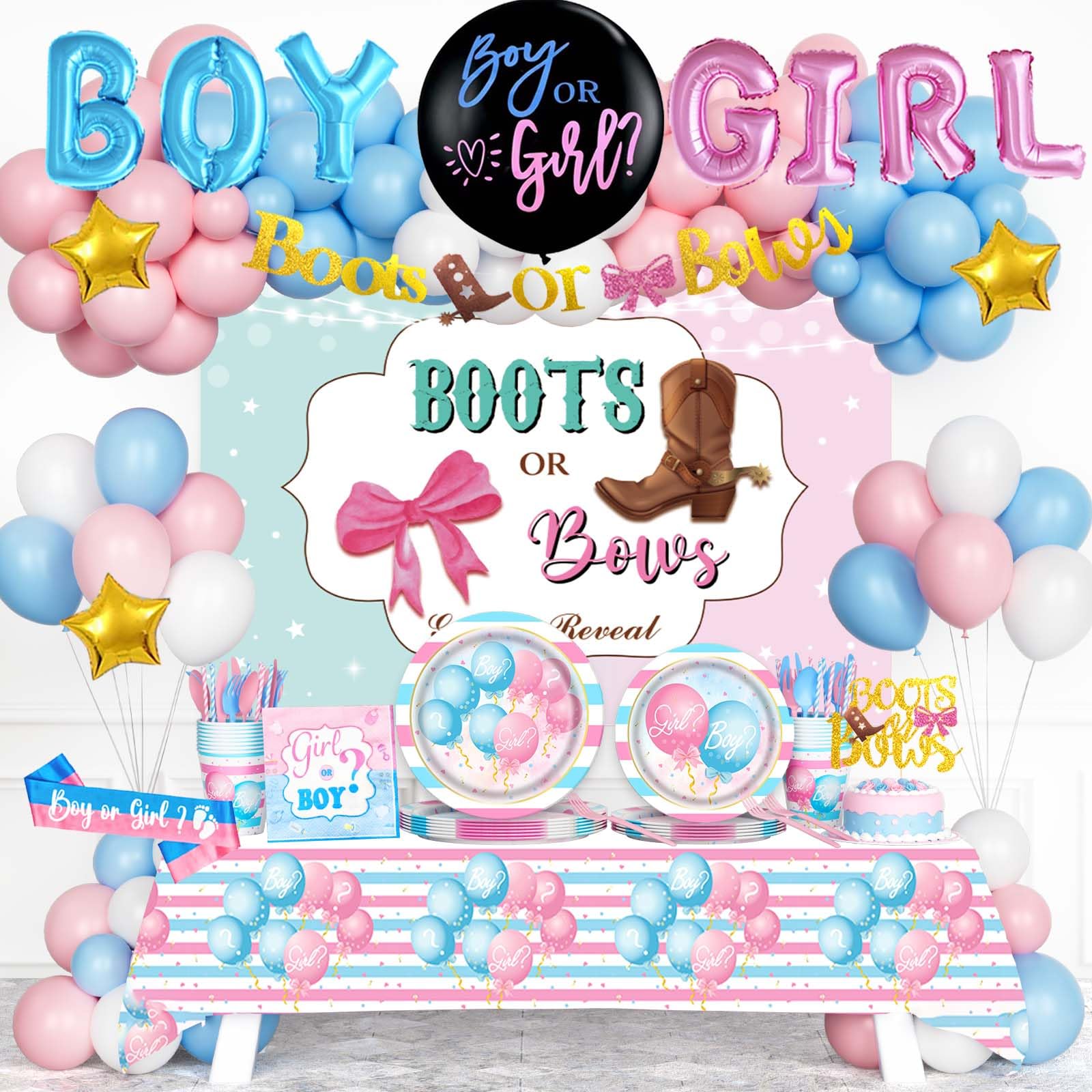 Amazon.com: Fiesec Boots or Bows Gender Reveal Decorations, Pink Blue ...