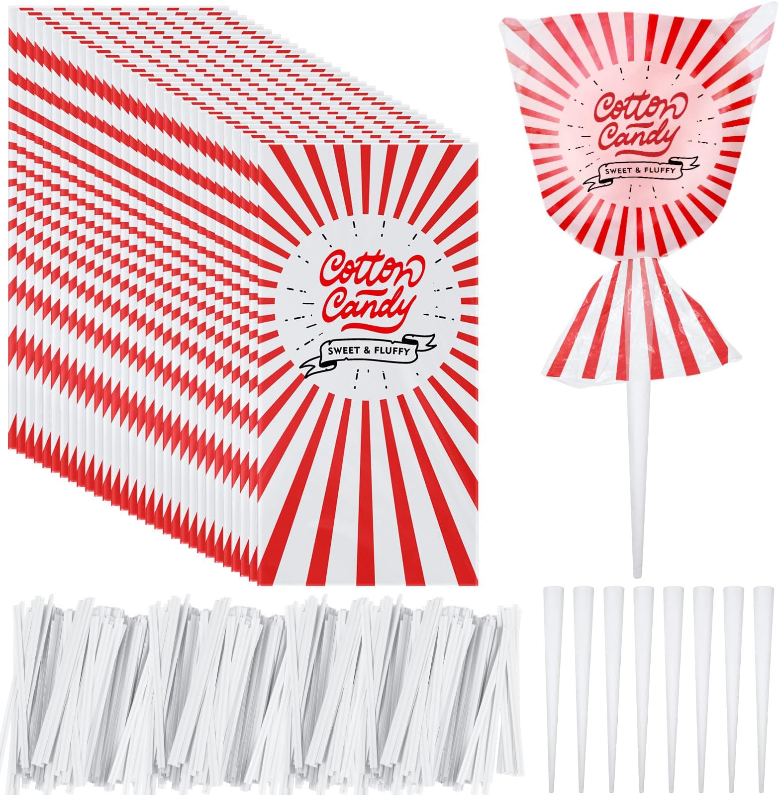 Amazon.com: Windyun 800 Pcs Cotton Candy Supplies 200 Clear Plastic 18. ...