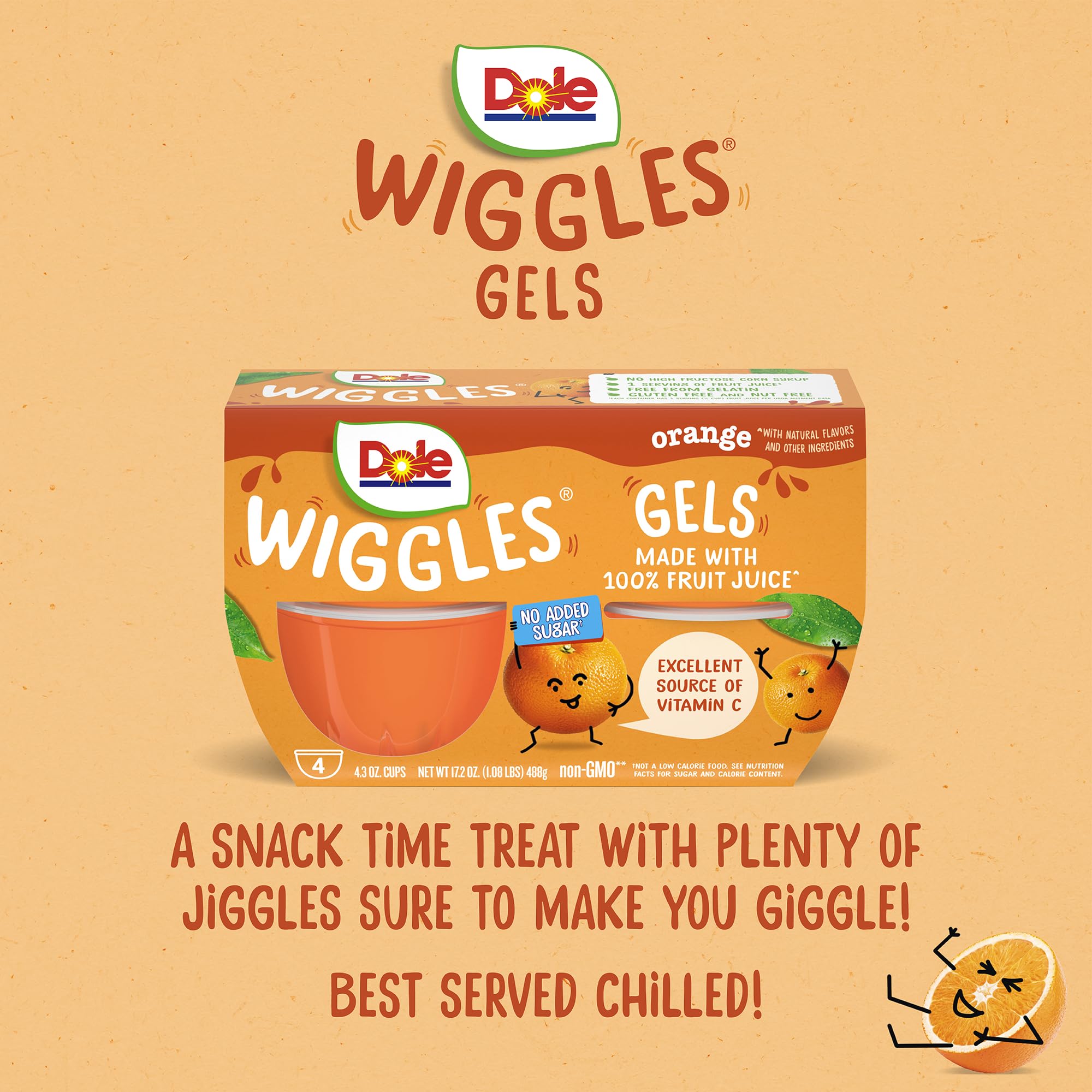 Snapklik.com : Dole Wiggles No Sugar Added Orange Fruit Juice Gels Snacks