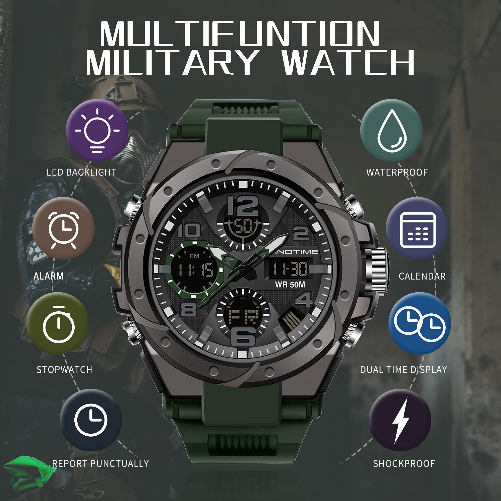 Mens Watches Digital Waterproof Military Watch Tactics Large Dual Dial ...