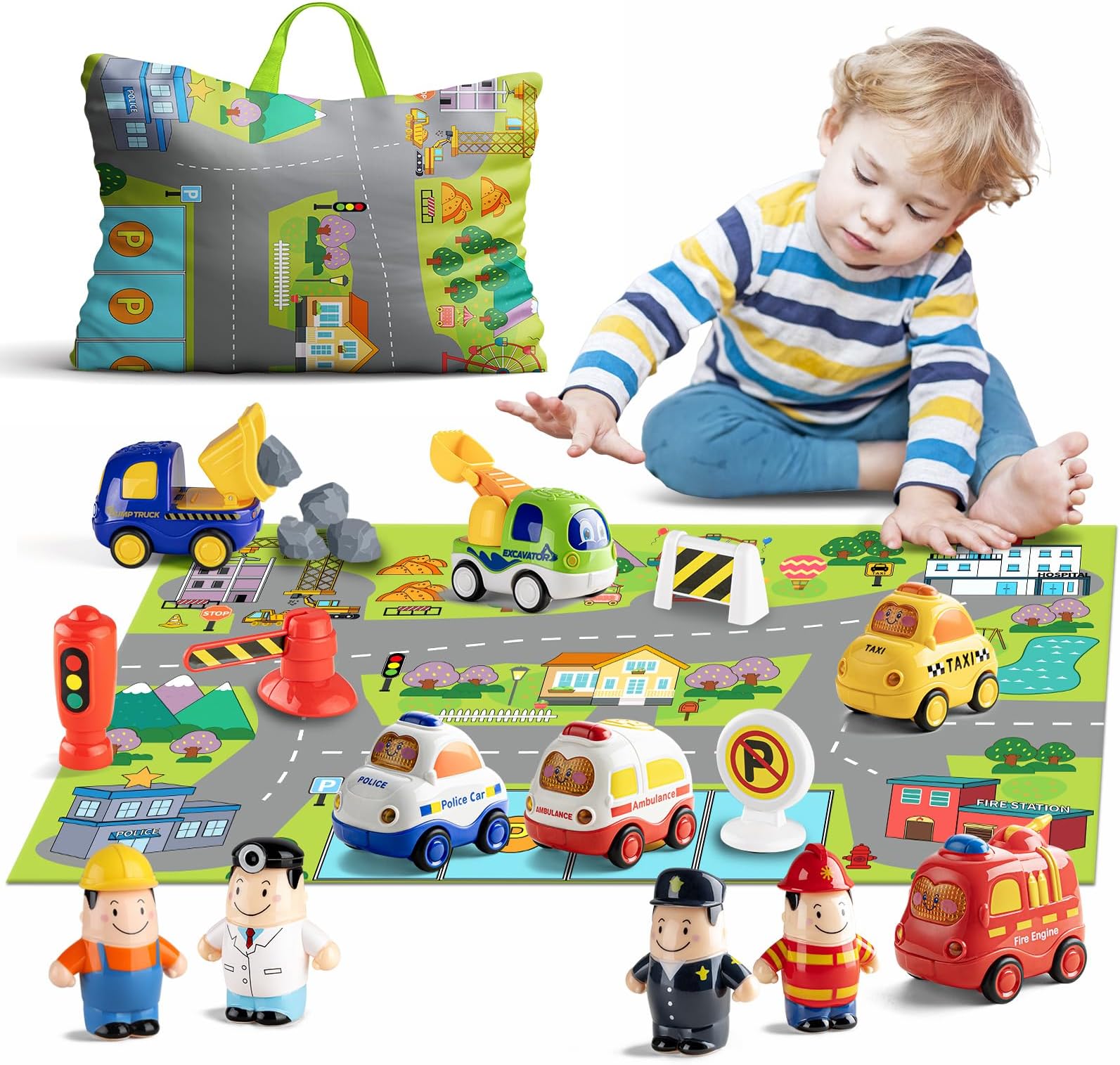 ALASOU 15 PCS Cars and People Figure Toys for 1 2 Year Old Boy with ...