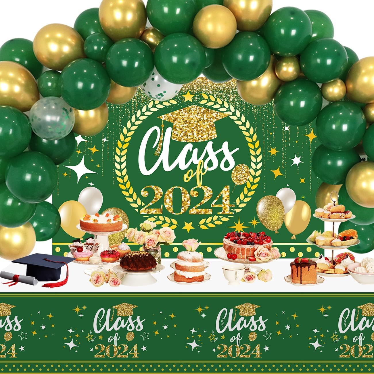 Amazon.com: Green and Gold Graduation Decorations Class of 2024, Green ...