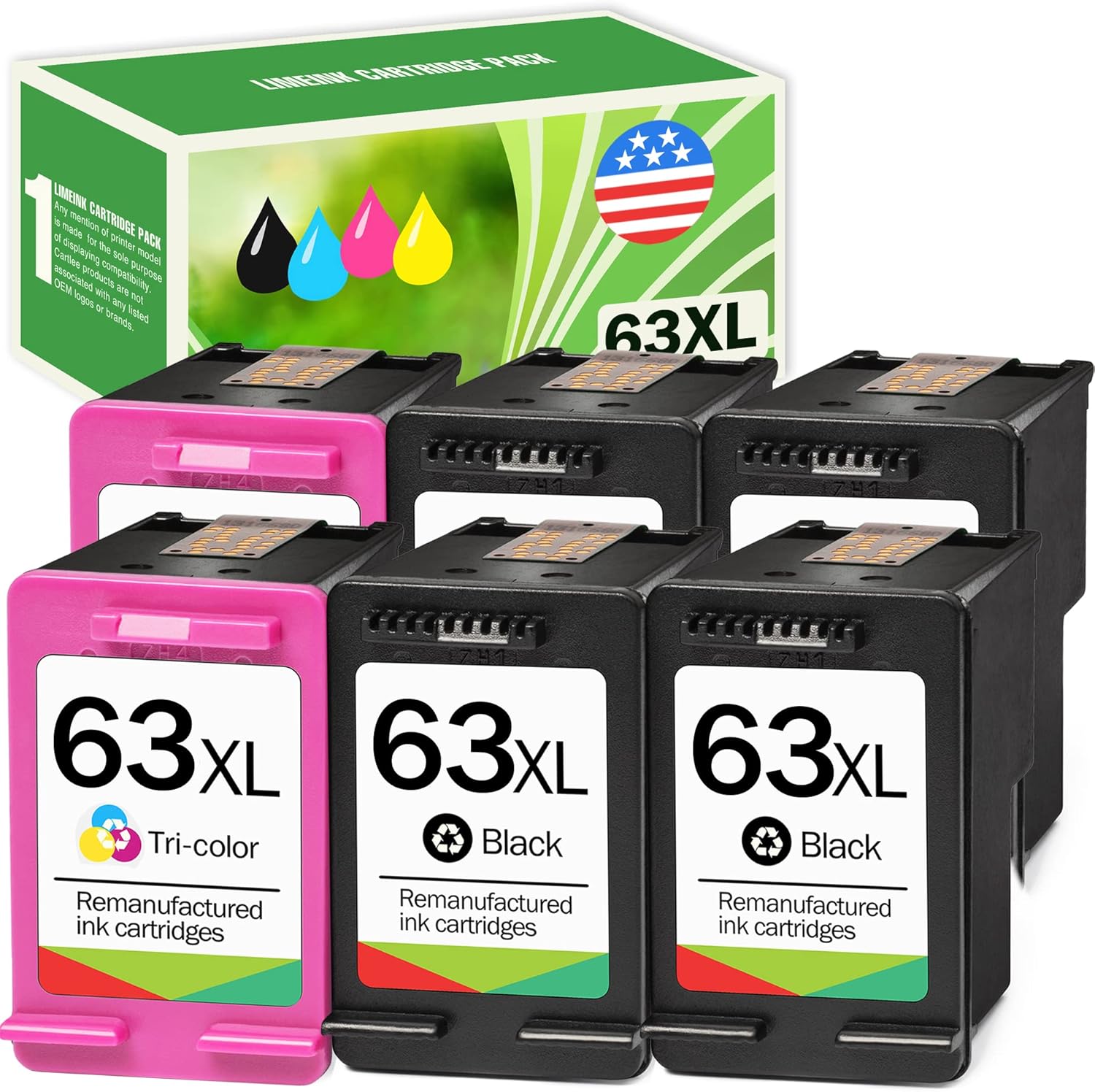 Amazon.com: Limeink 6 Remanufactured Ink Cartridge 63XL 63 XL High ...