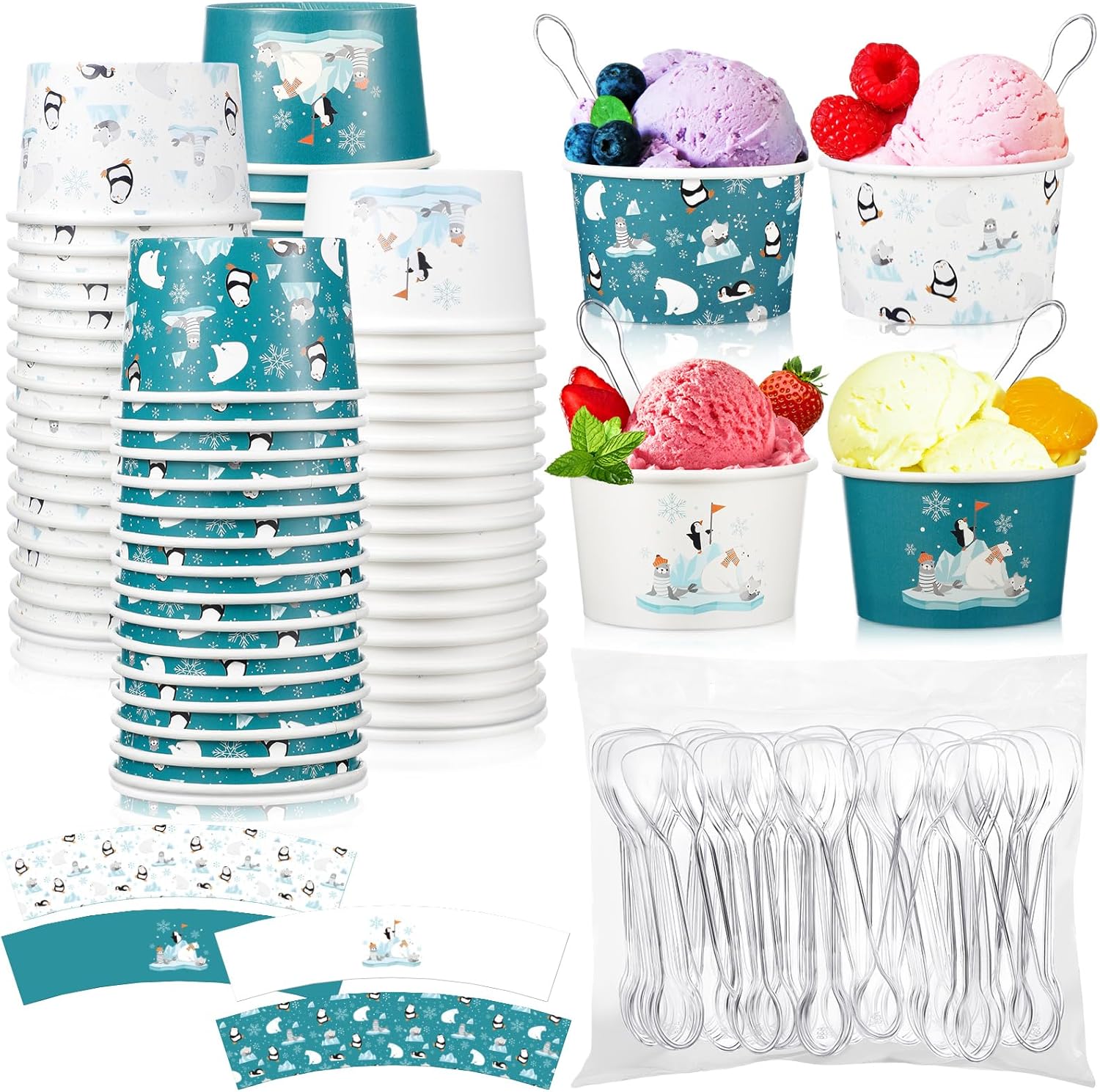 Amazon.com: Gerrii 100 Set Arctic Polar Animals Party Ice Cream Cups ...