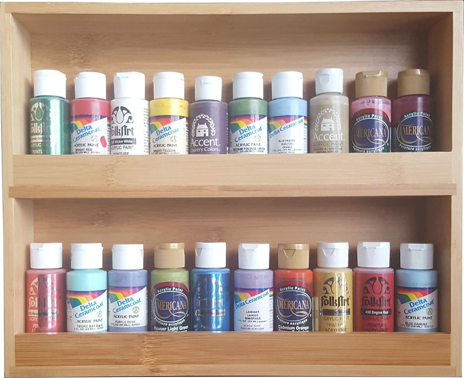 Craft Acrylic Paint Storage Rack, Solid Wood Shelf, Bamboo, 2 Tier ...