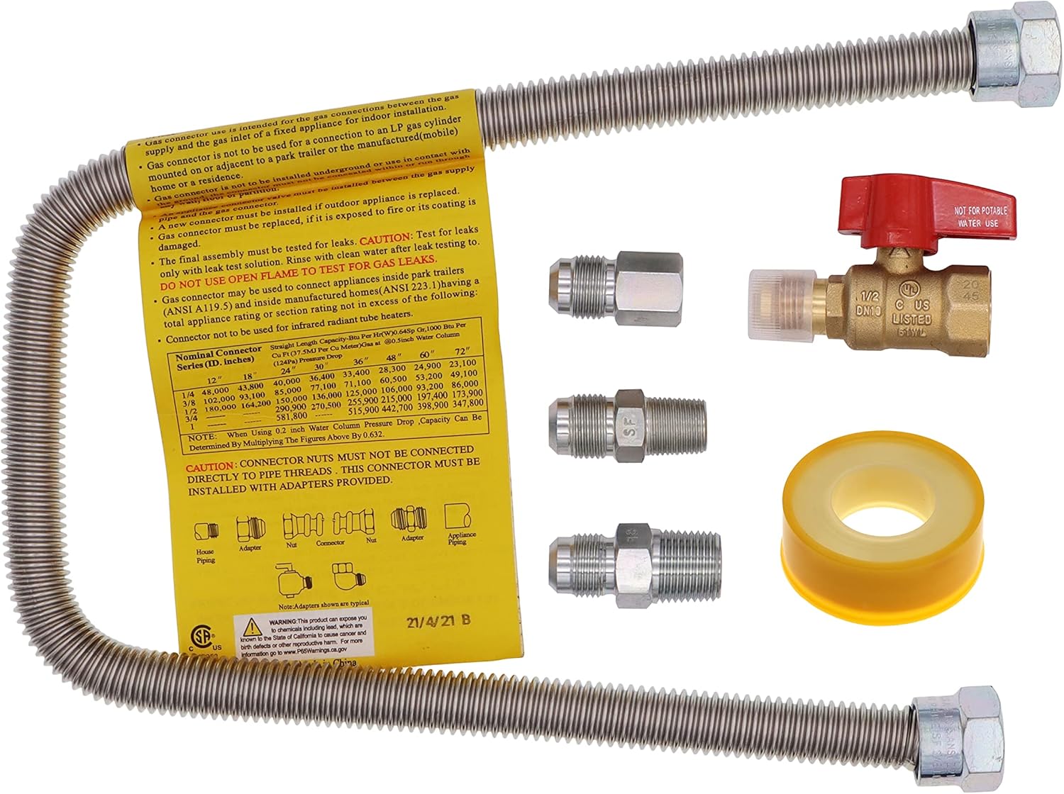 Amazon.com : One Stop Gas Appliance Hook Up Kit - 1/2" Brass Gas Ball ...