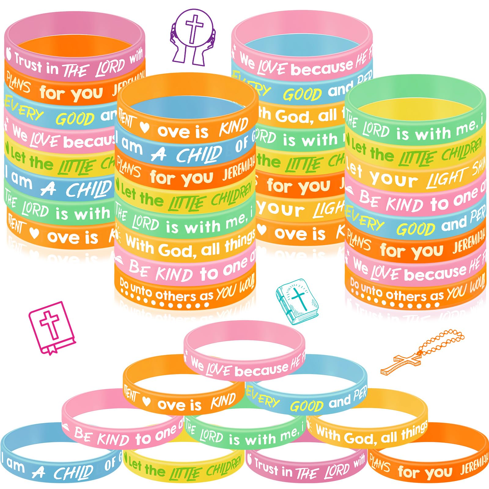 Snapklik.com : Gueevin 60 Pcs Bible Verse Bracelets For Kids Christian ...