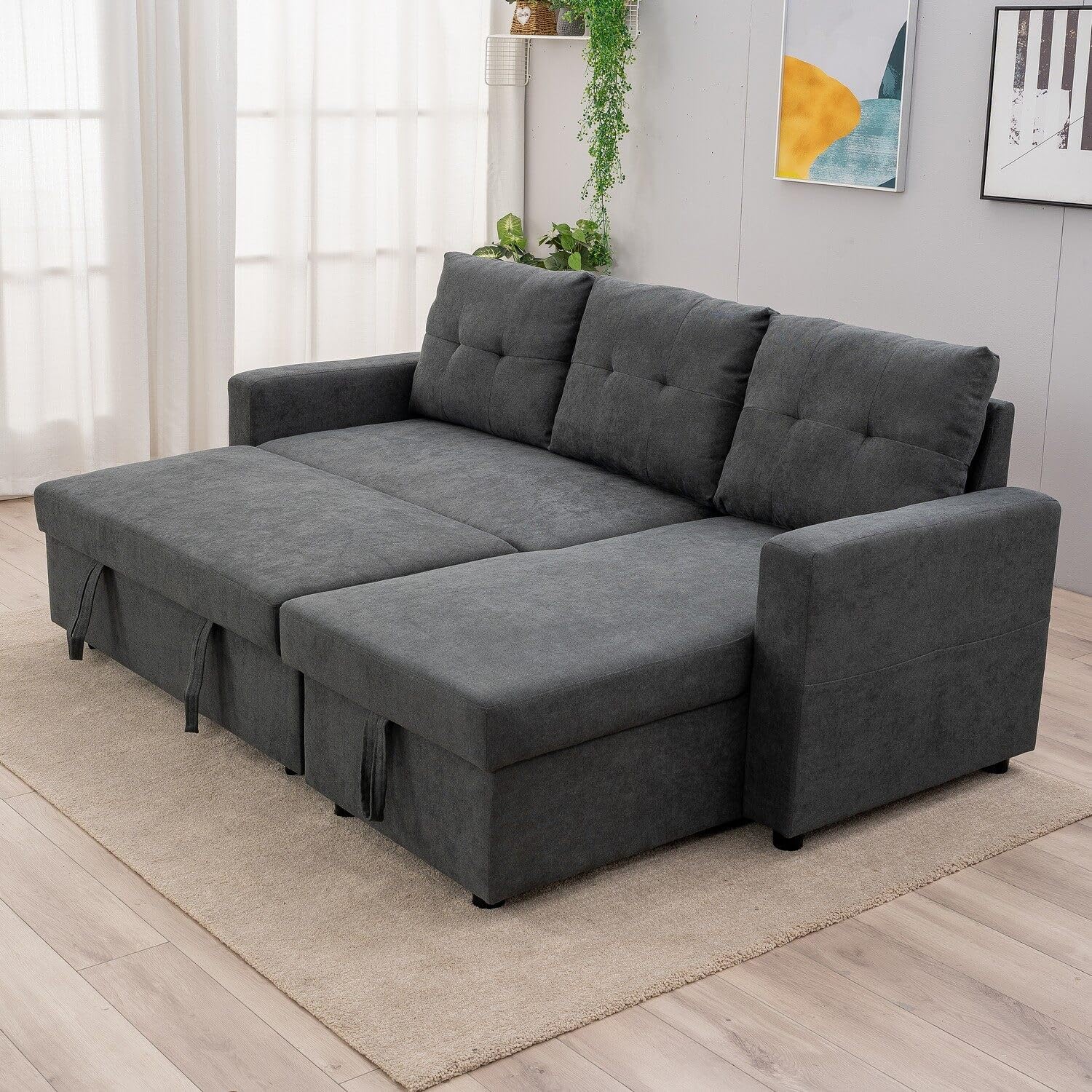 Panana L Shaped Corner Sofa Bed, 3 Seater Pull Out Sofa Bed Sleeper with Hidden Storage and ...