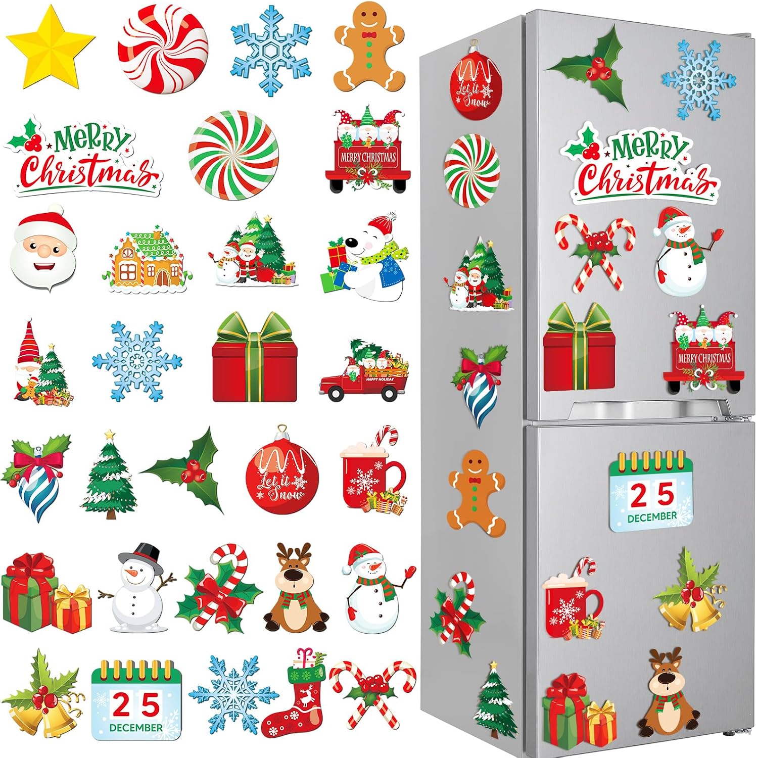 Amazon.com: Kanayu Christmas Theme Fridge Sticker Refrigerator Magnet ...