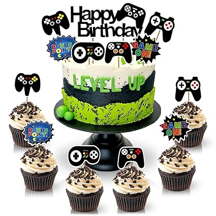 Amazon.com: 13Pcs Video Game Cake Topper - Cardboard Gamer Cake ...