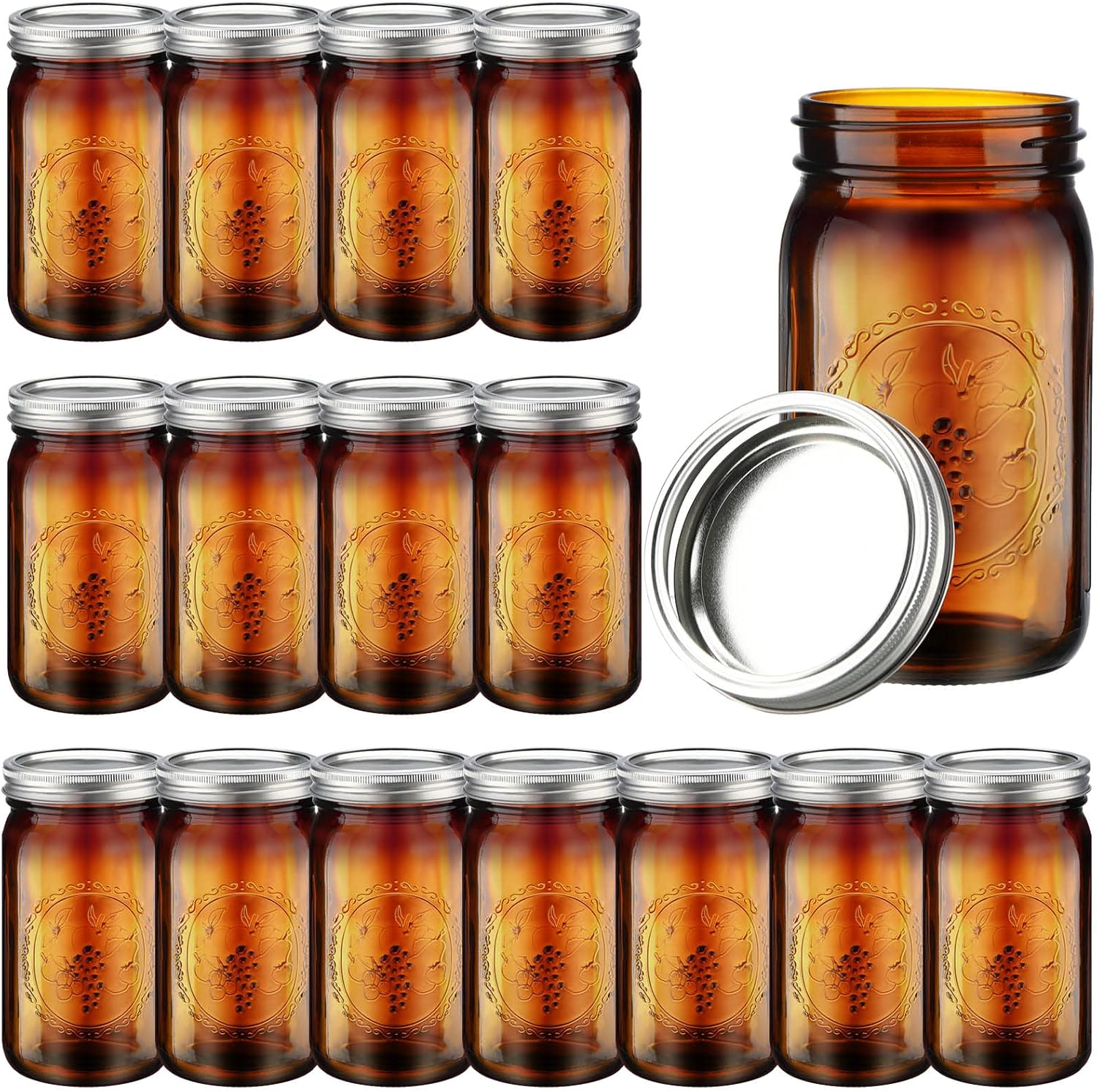Amazon.com: 16 Pack Amber Wide Mouth Mason Jars with Airtight Lids and ...