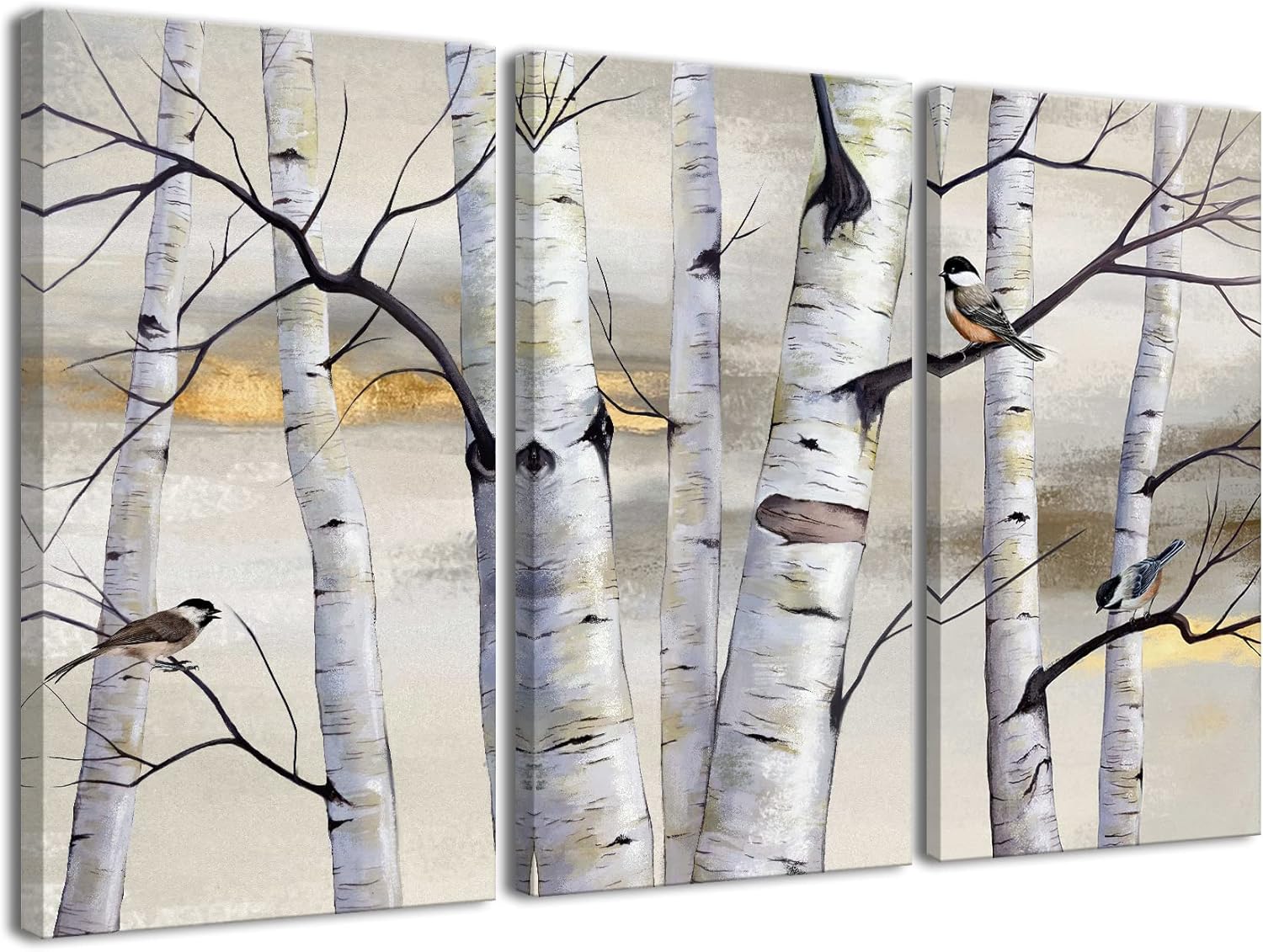 Amazon.com: Wayrain Tree and Bird Wall Art,3 Piece Birch Tree Canvas ...