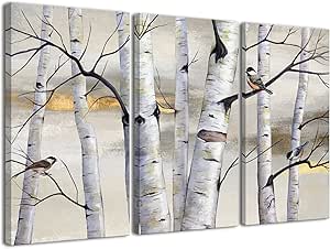 Amazon.com: Wayrain Tree and Bird Wall Art,3 Piece Birch Tree Canvas ...