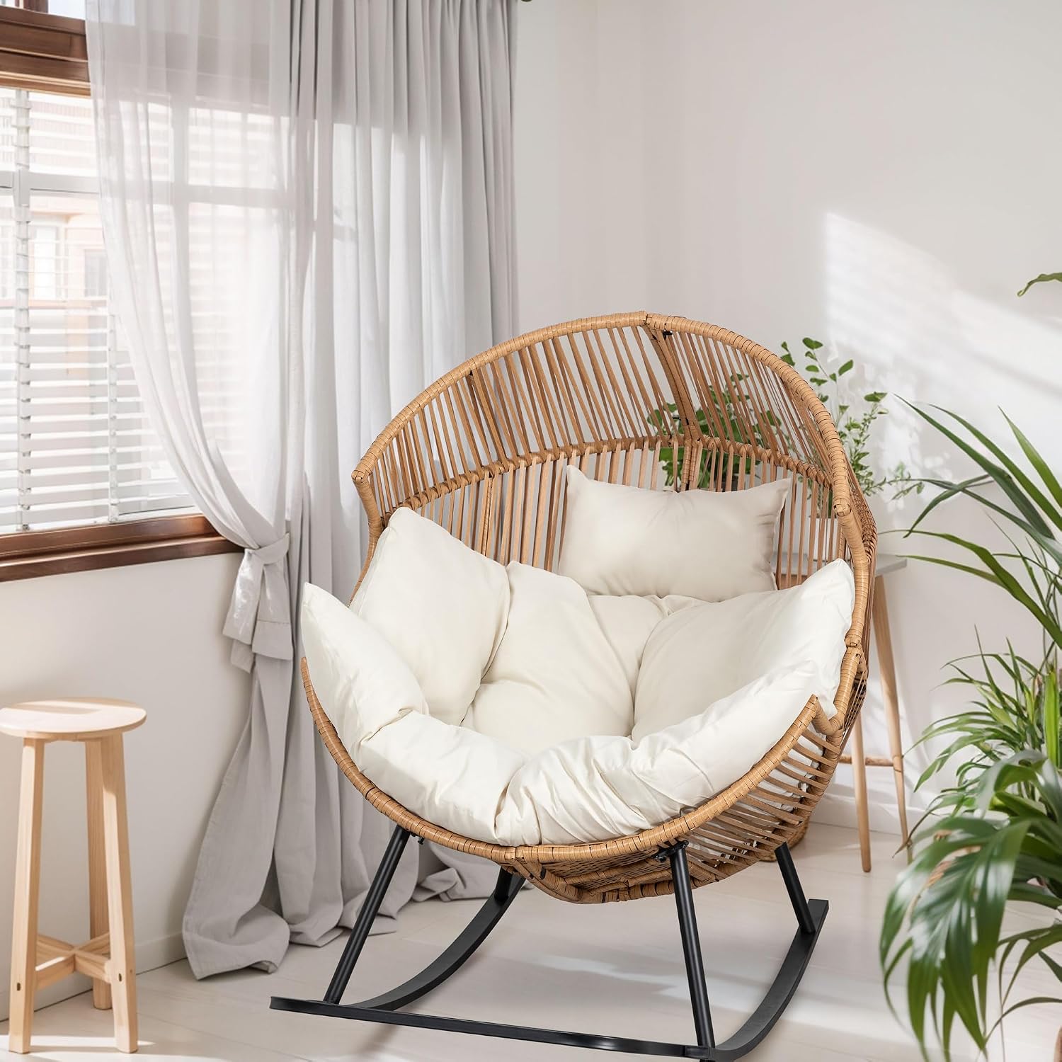 Amazon.com : Shintenchi Wicker Egg Chair,Oversized Outdoor Indoor ...