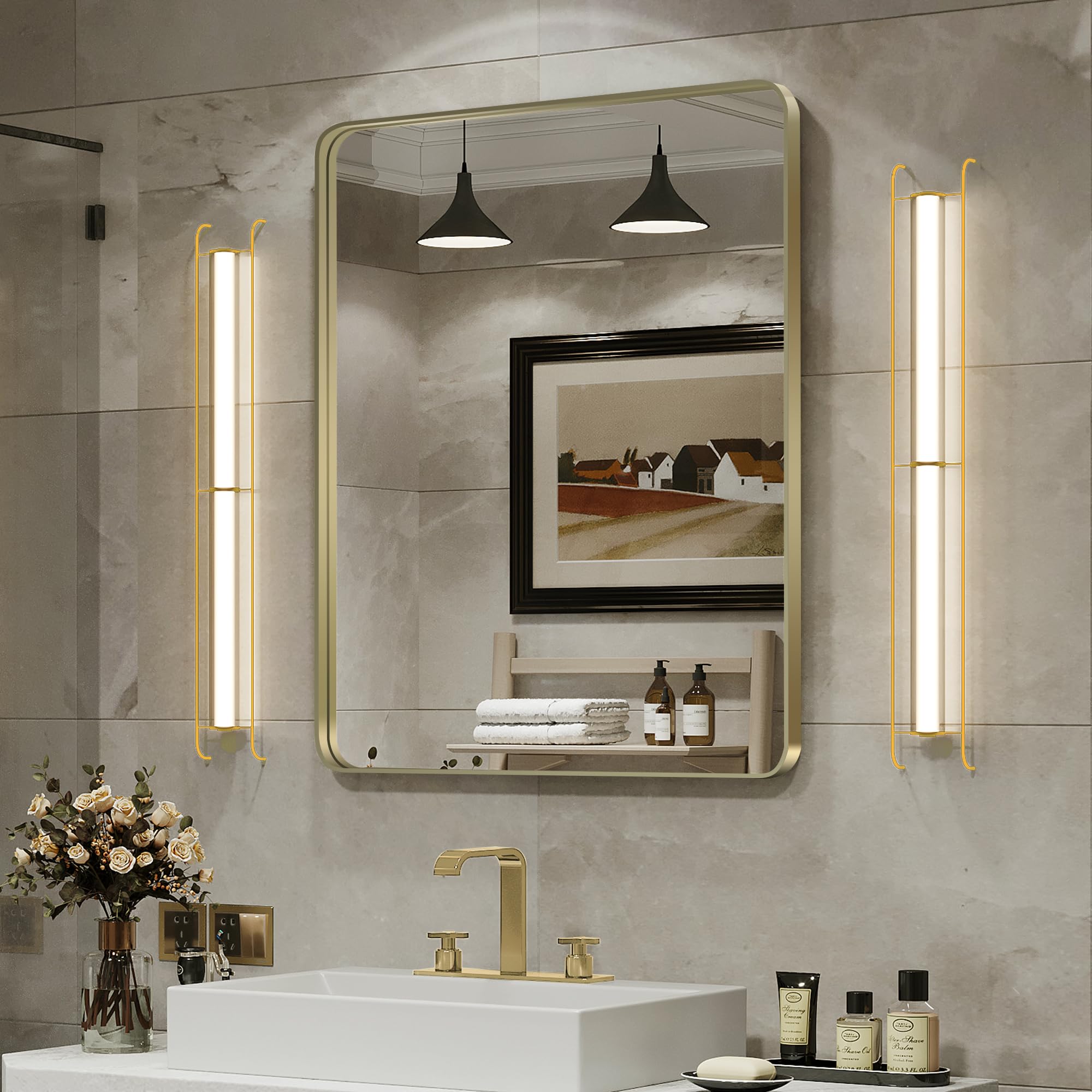 Snapklik.com : Wanzvisk Gold Framed Mirrors For Bathroom,30 X 36 Inch ...