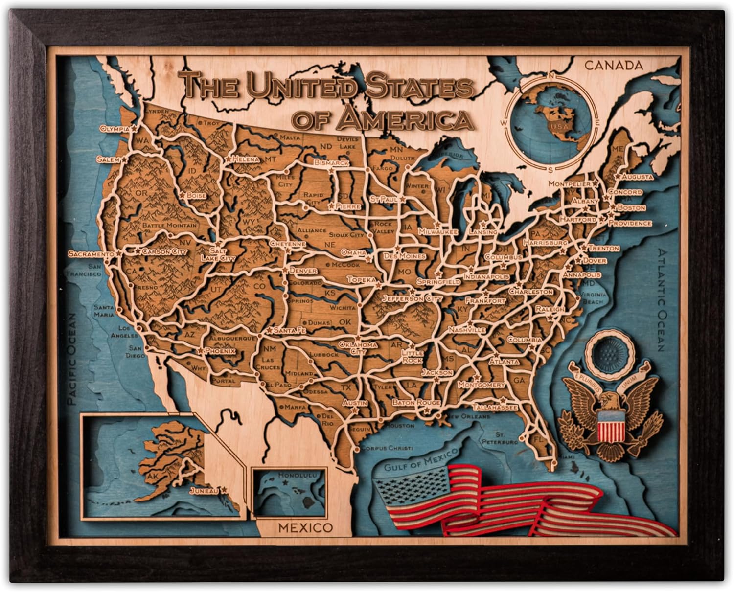 Amazon.com: ZE WOOD USA 3D Map - USA 3D Wall Map - Unique Collectible ...