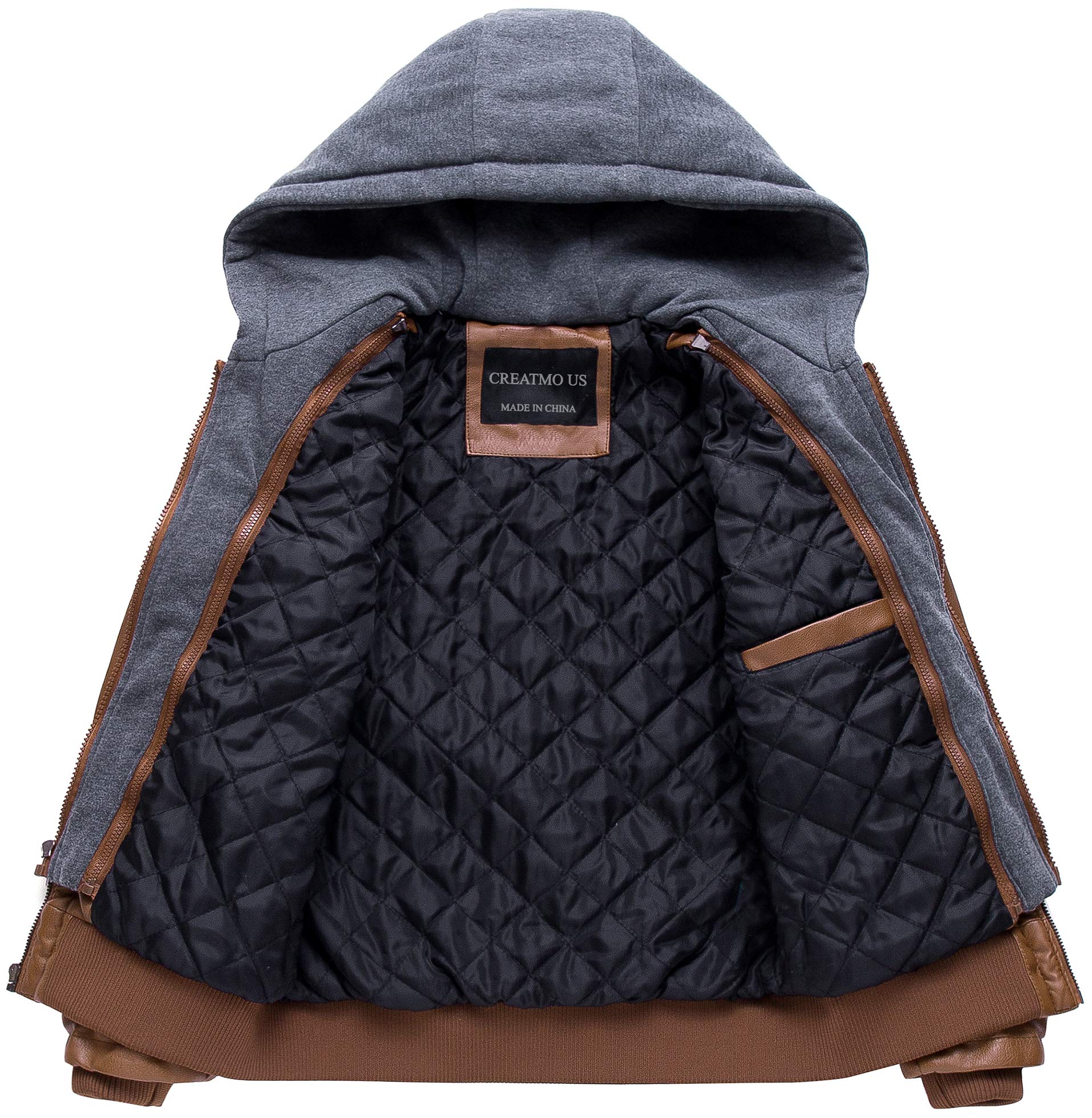 Snapklik.com : Mens Faux Leather Jacket Punk Motorcycle Zip Slim Fit Biker Jacket Brown M