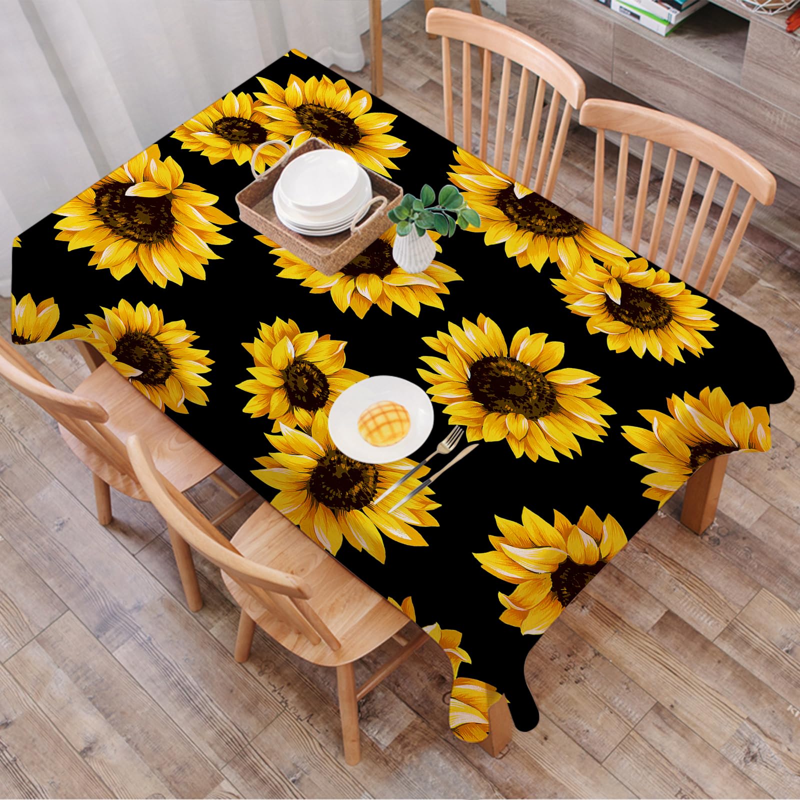 Amazon.com: Rectangle Table Cloth,Floral Seamless Pattern Sunflowers ...